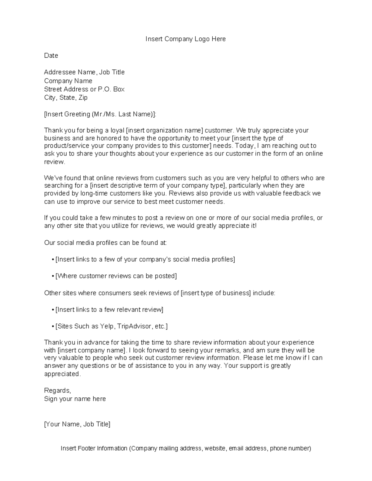 3153 sample letter requesting customer review - LovetoKnow Insert ...