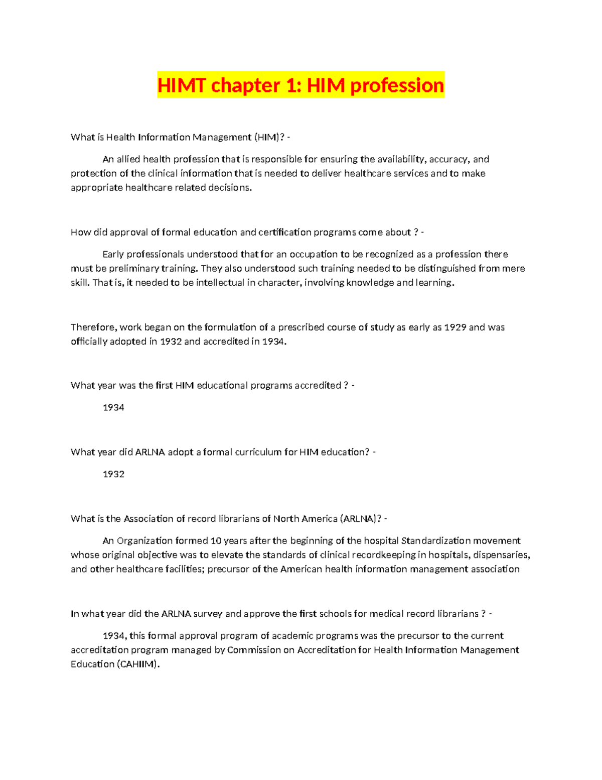 HIMT chapter 1 HIM profession - HIMT chapter 1: HIM profession What is ...