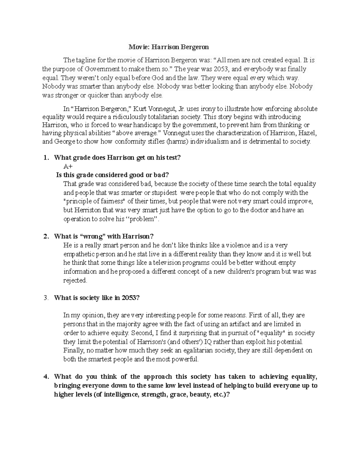 Questions about Harrison Movie - Movie: Harrison Bergeron The tagline ...