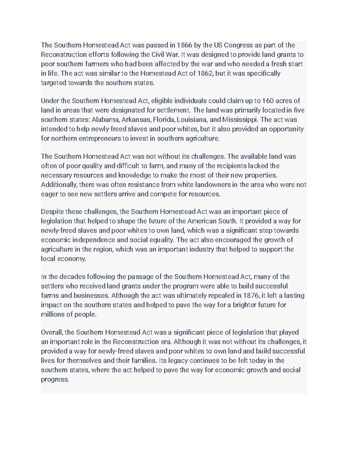 Southern Homestead Act - It was designed to provide land grants to poor ...