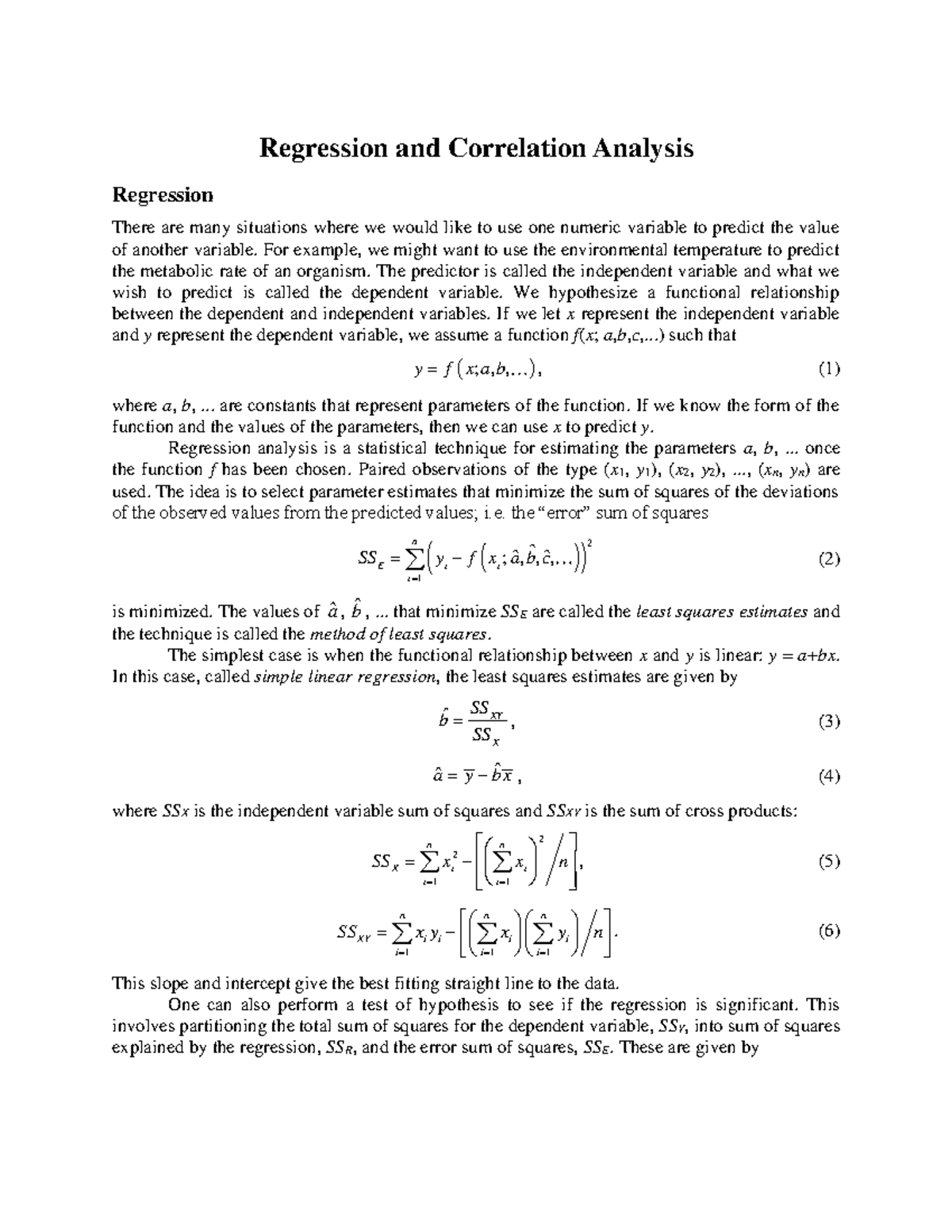 Lab 10 - Regression and Correlation Analysis - Regression There are ...