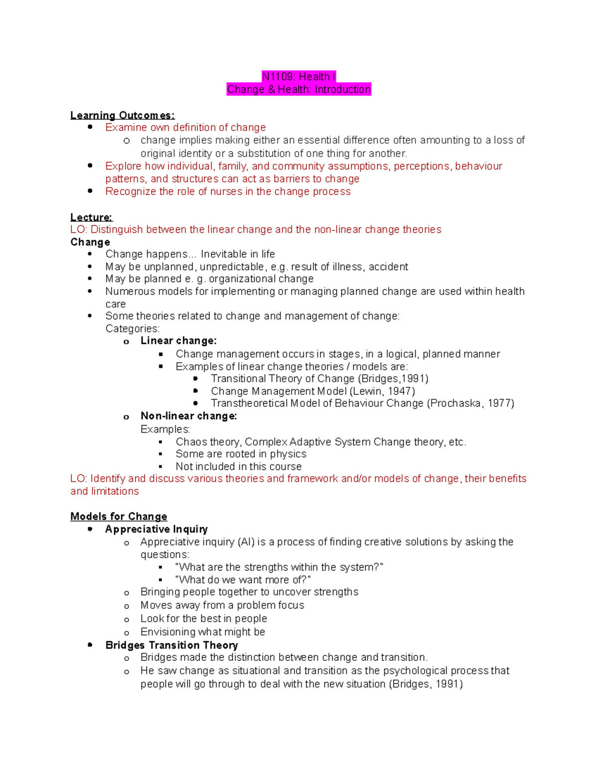 N1109-Change & Health- Introduction - N1109: Health I Change & Health ...