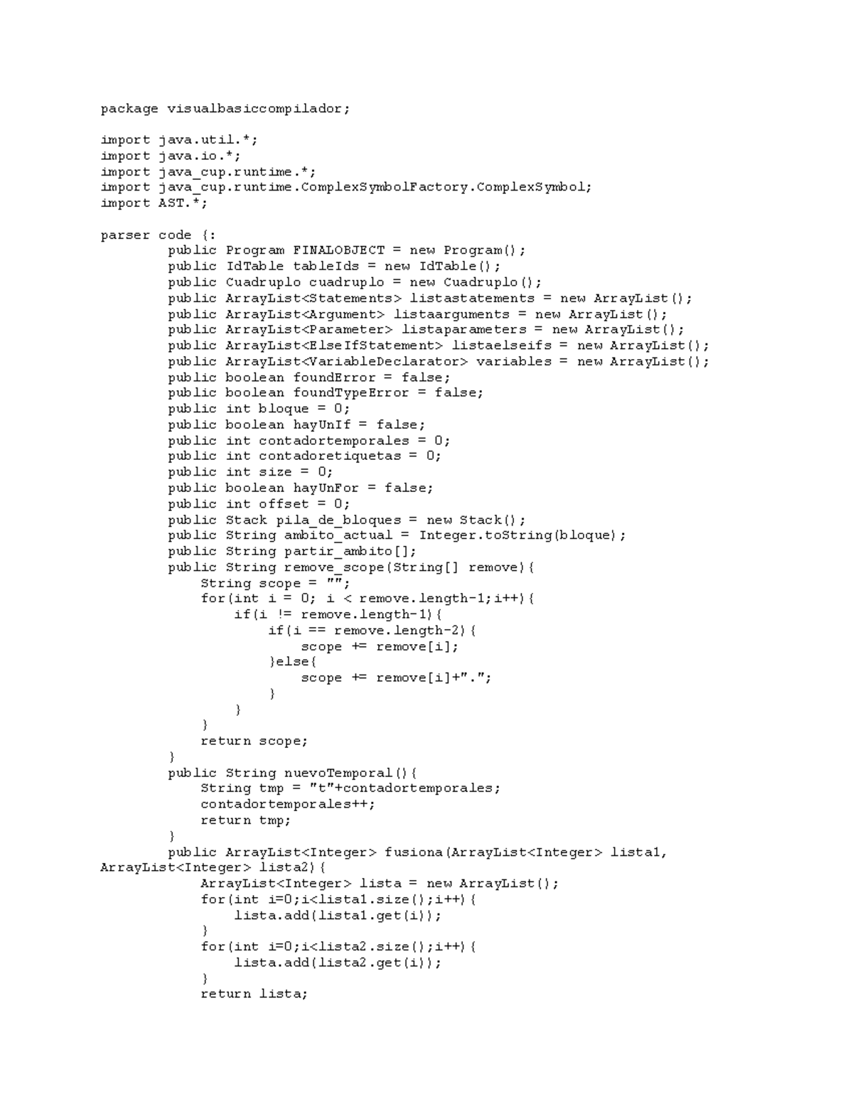 Parser CUP file for Visual Basic Compiler - package ...