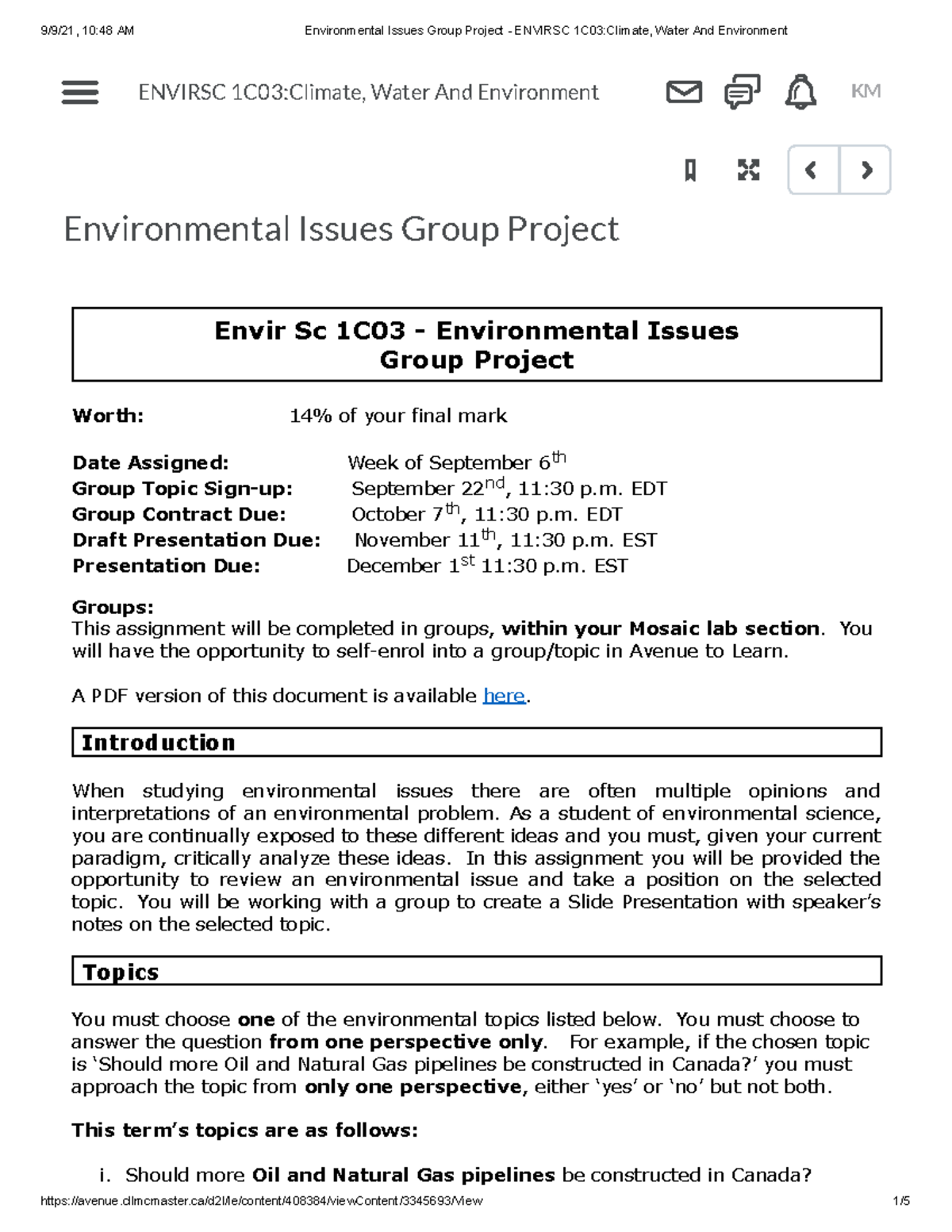 Group Project - 14% - END OF THE YEAR ASSIGNMENT - Environmental Issues ...
