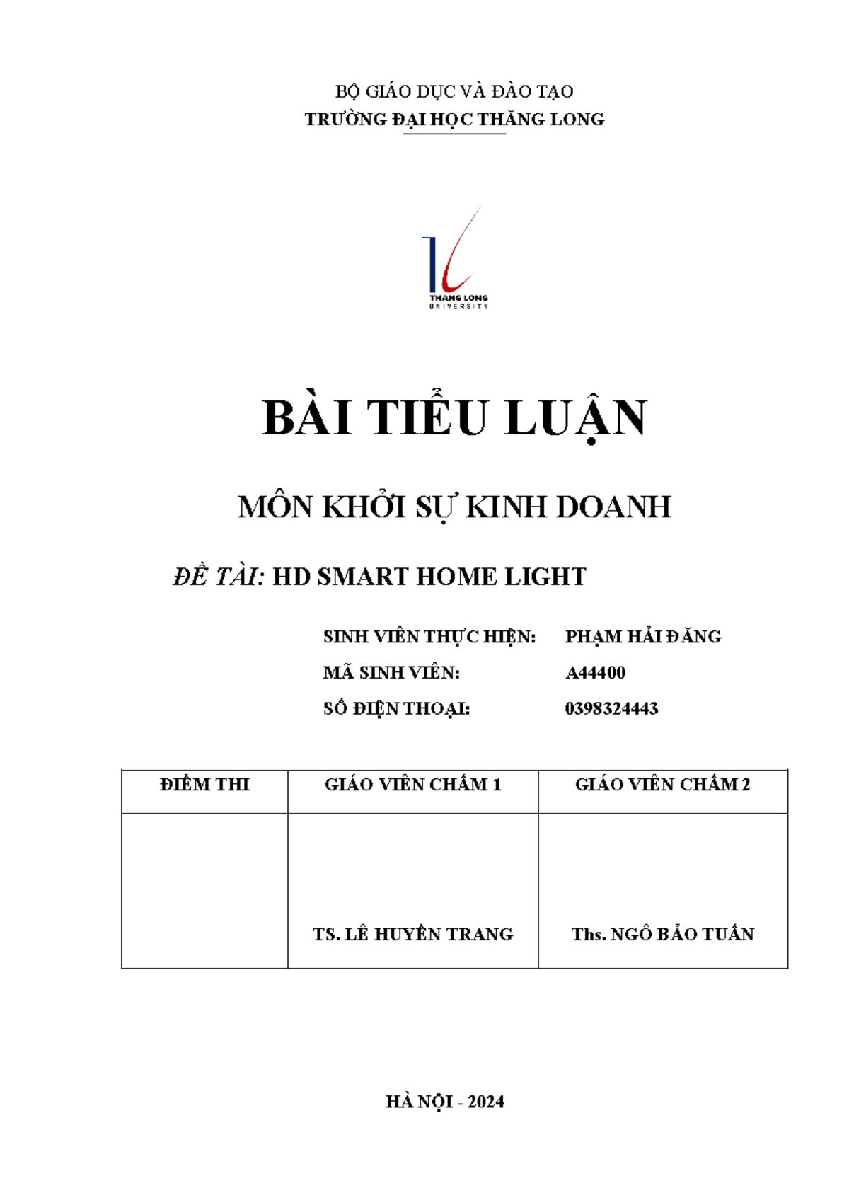 Khởi sự KD - Tiểu luận KSKD - BỘ GIÁO DỤC VÀ ĐÀO TẠO TRƯỜNG ĐẠI HỌC ...