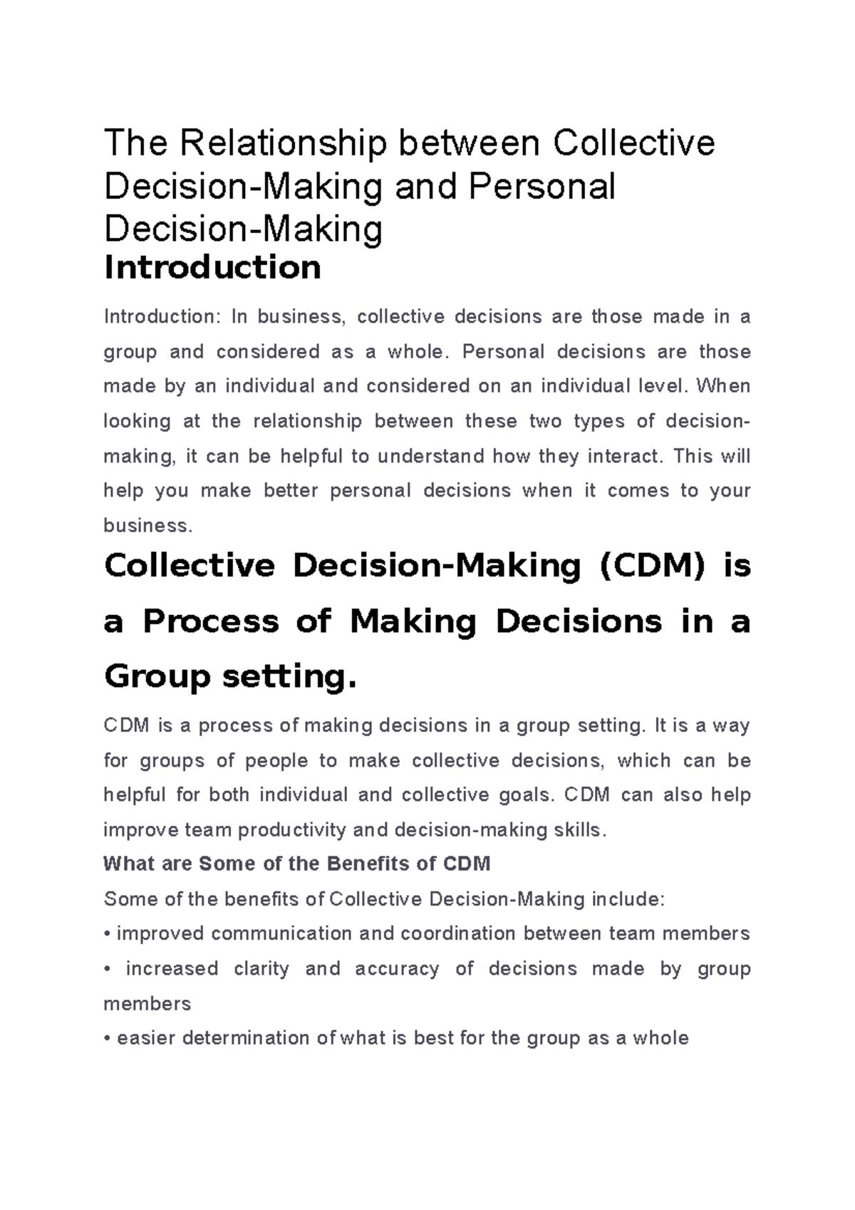 The Relationship between Collective Decision-Making and Personal ...