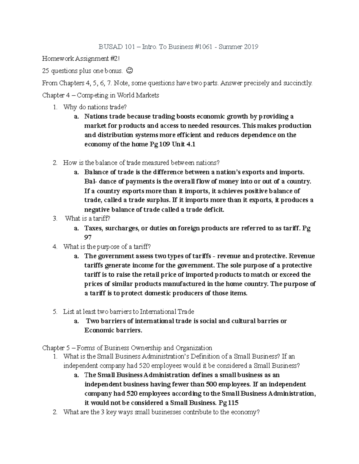 BUSAD 101 – Intro HW#2 - homework - BUSAD 101 – Intro. To Business ...