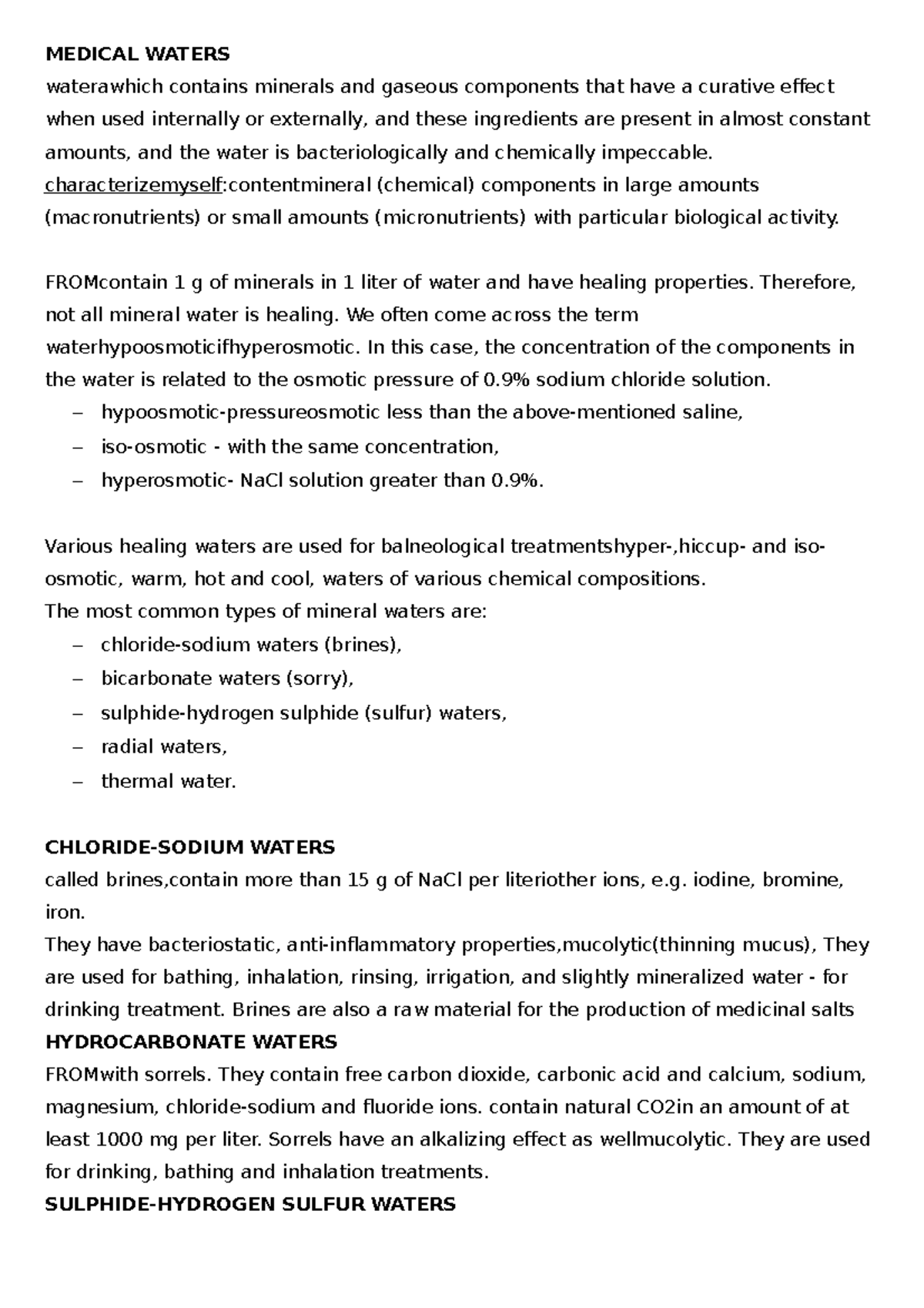 Balneology - healing waters - MEDICAL WATERS waterawhich contains ...