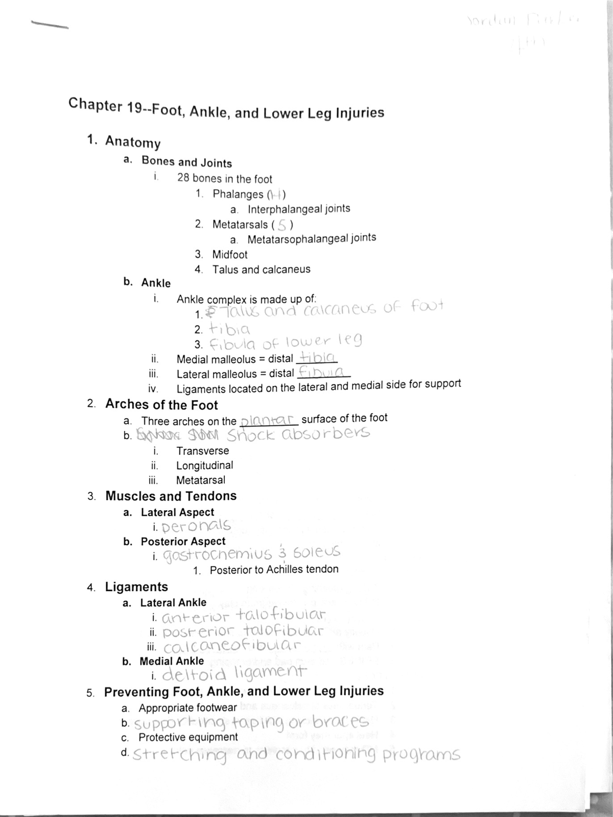 Ch.19- Foot, Ankle, And Lower Leg Injuries - 1. Anatomy a. Bones and ...