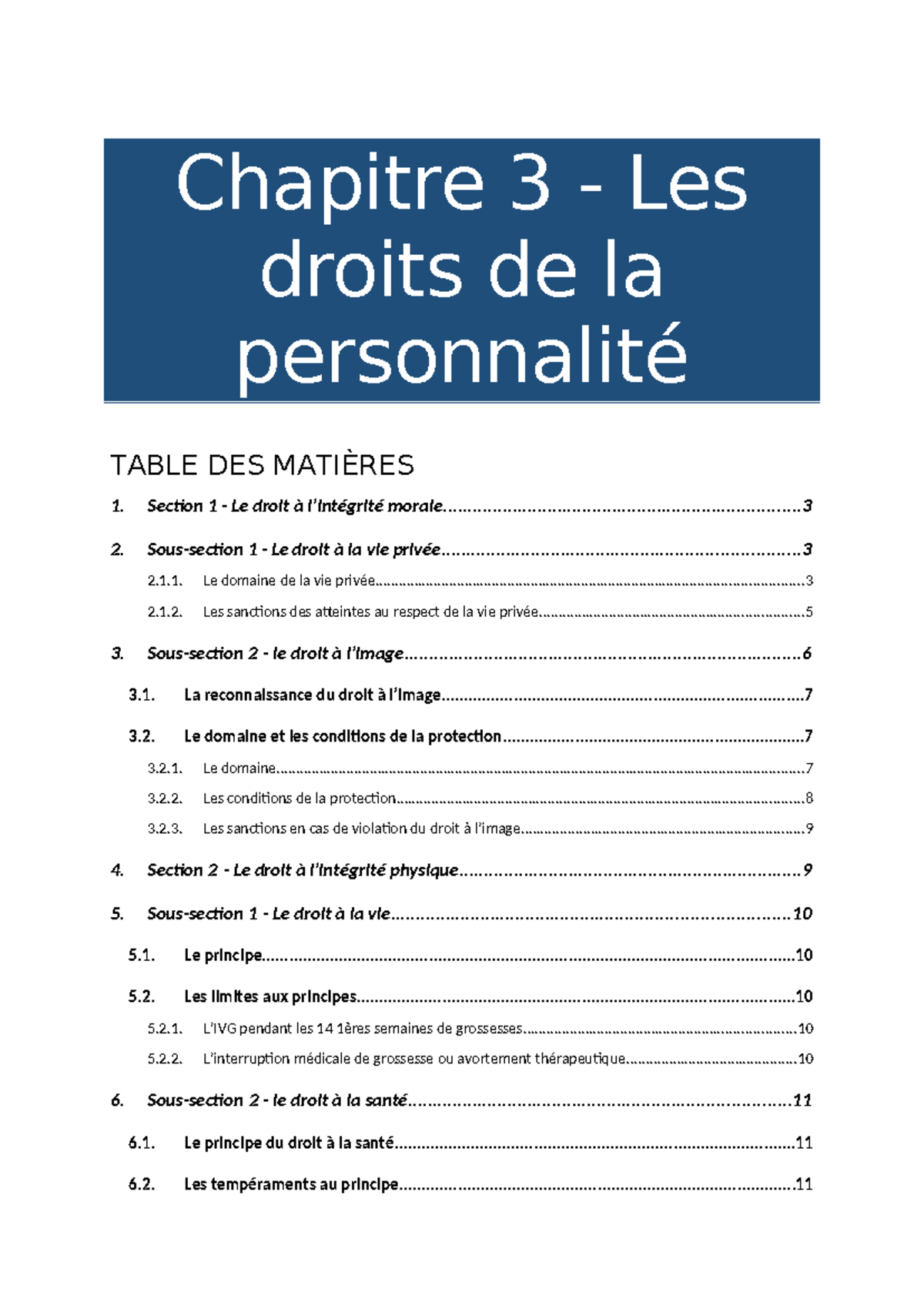 Chap3 droitsdelapersonnalite - Chapitre 3 - Les droits de la personnalité Section 1 - Le droit à ...