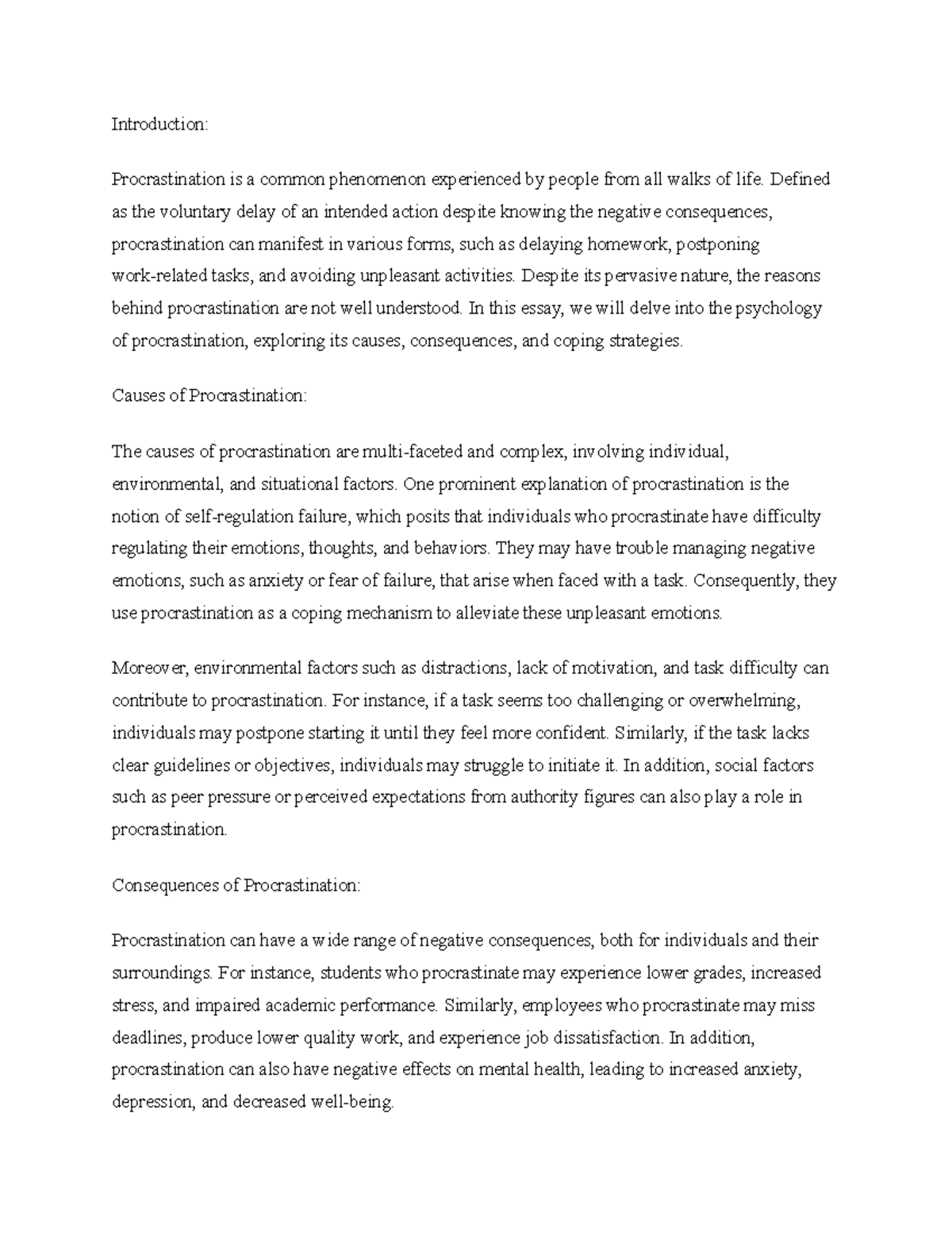 Title The Psychology of Procrastination Causes, Consequences, and ...