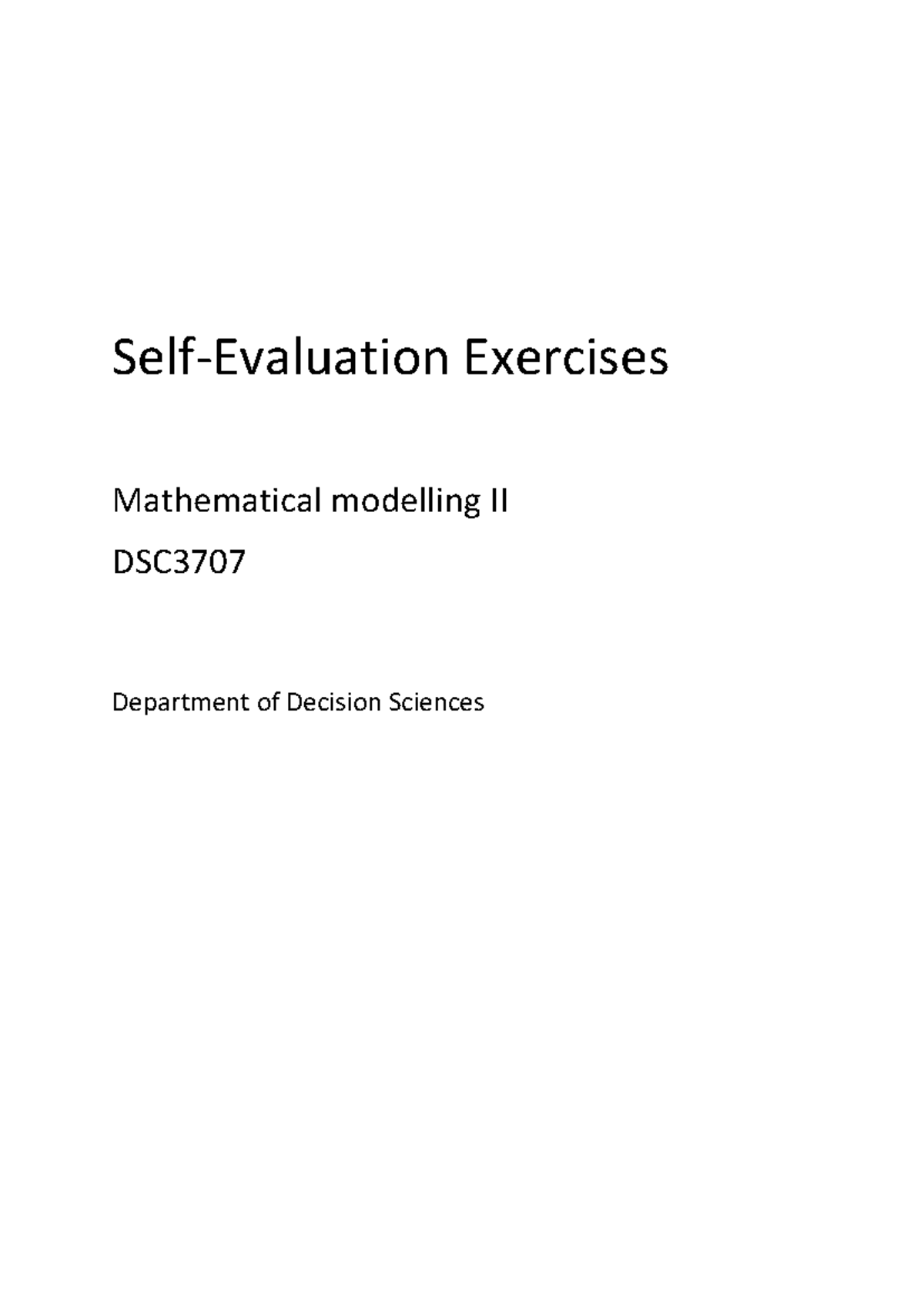 DSC3707 Self-Evaluation Exercises - Self‐Evaluation Exercises ...