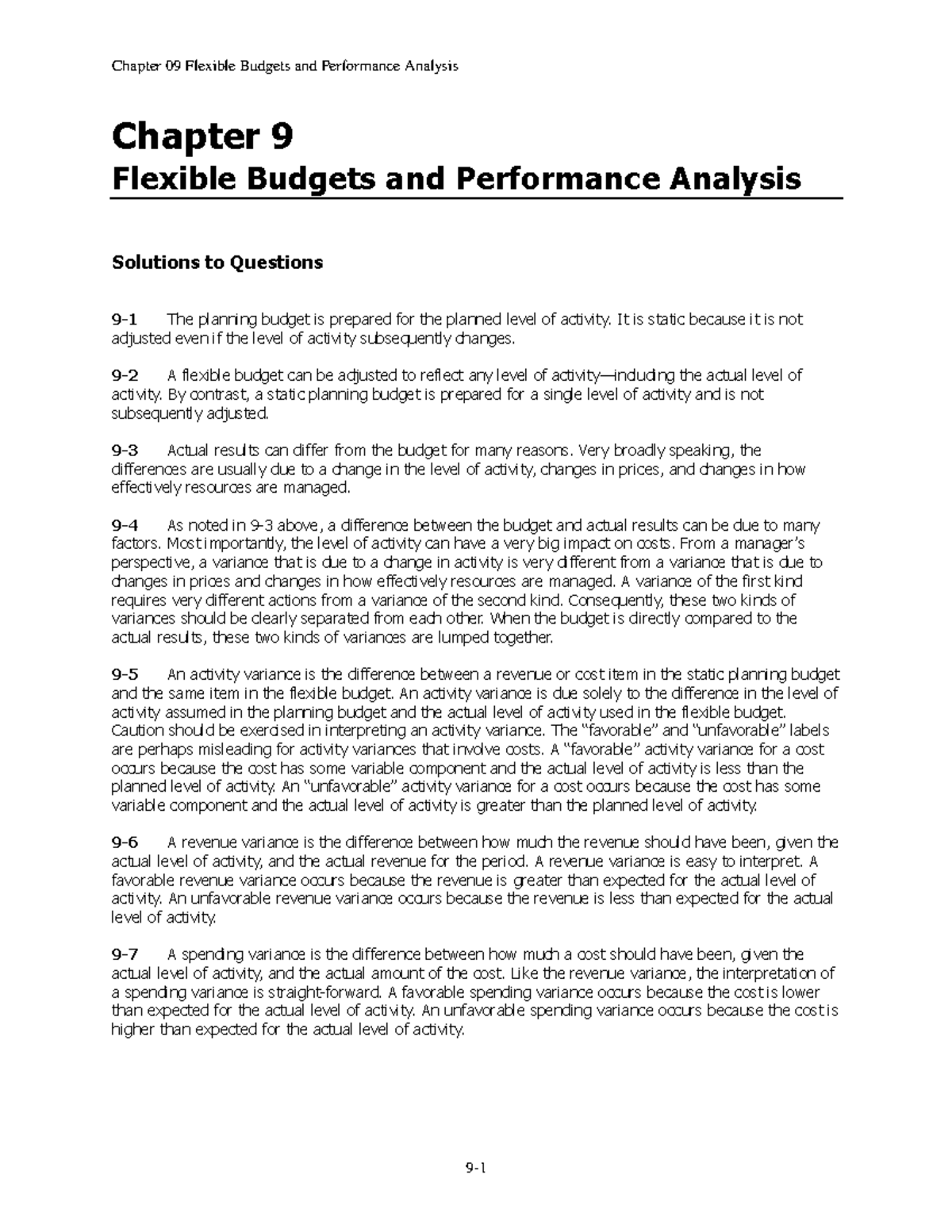 Chp 9 answer - ihii - Chapter 9 Flexible Budgets and Performance ...