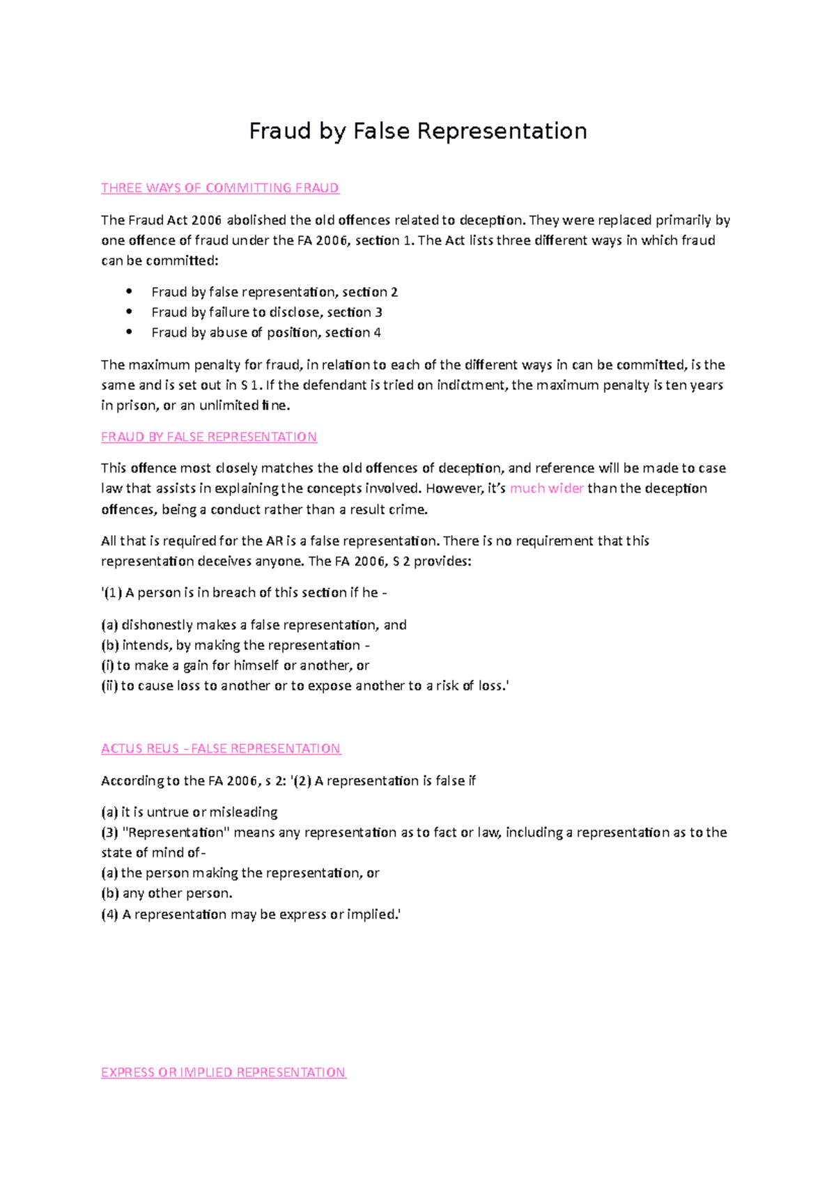 Fraud - Criminal Law - Fraud by False Representation THREE WAYS OF COMMITTING FRAUD The Fraud ...