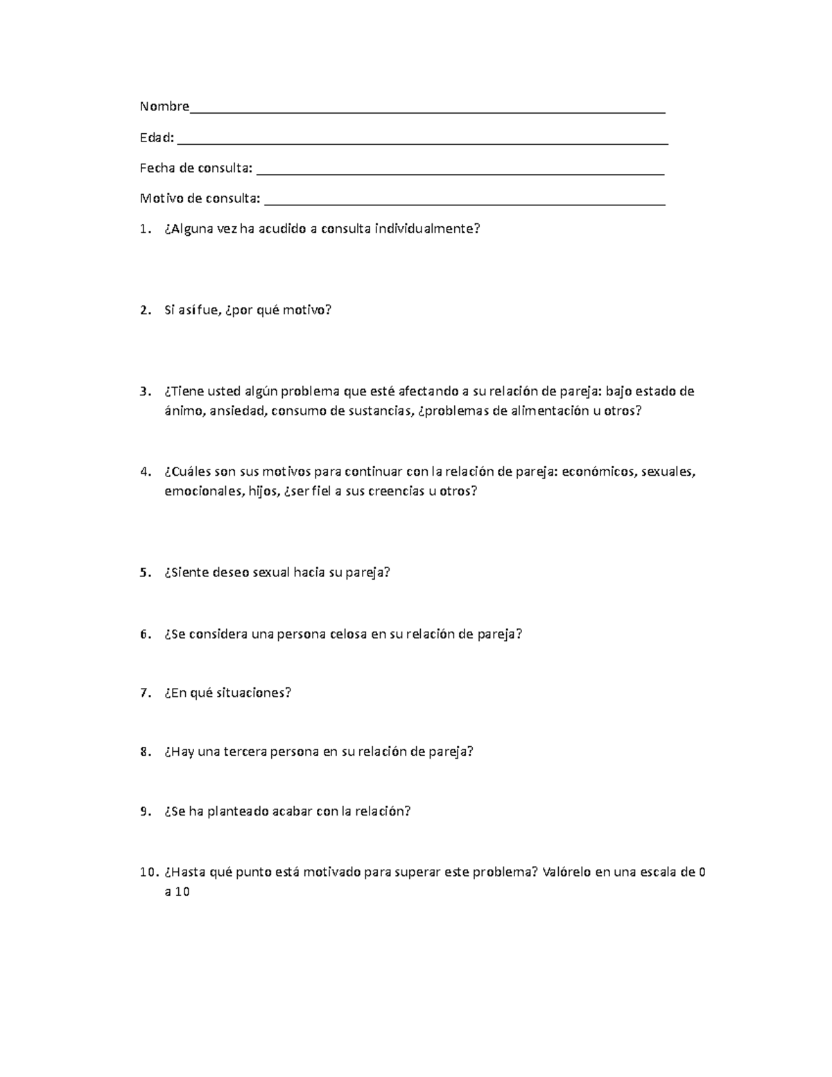 Entrevista individual a parejas - - Studocu