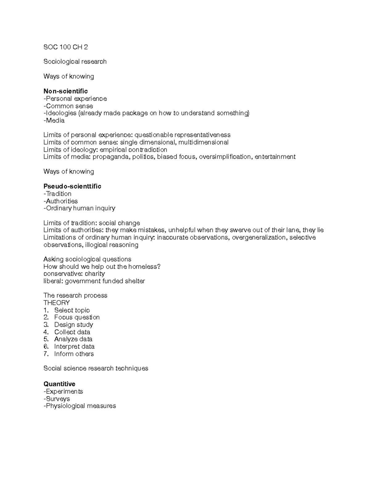 SOC 100 CH 2 - SOC 100 CHAPTER NOTES - SOC 100 CH 2 Sociological ...