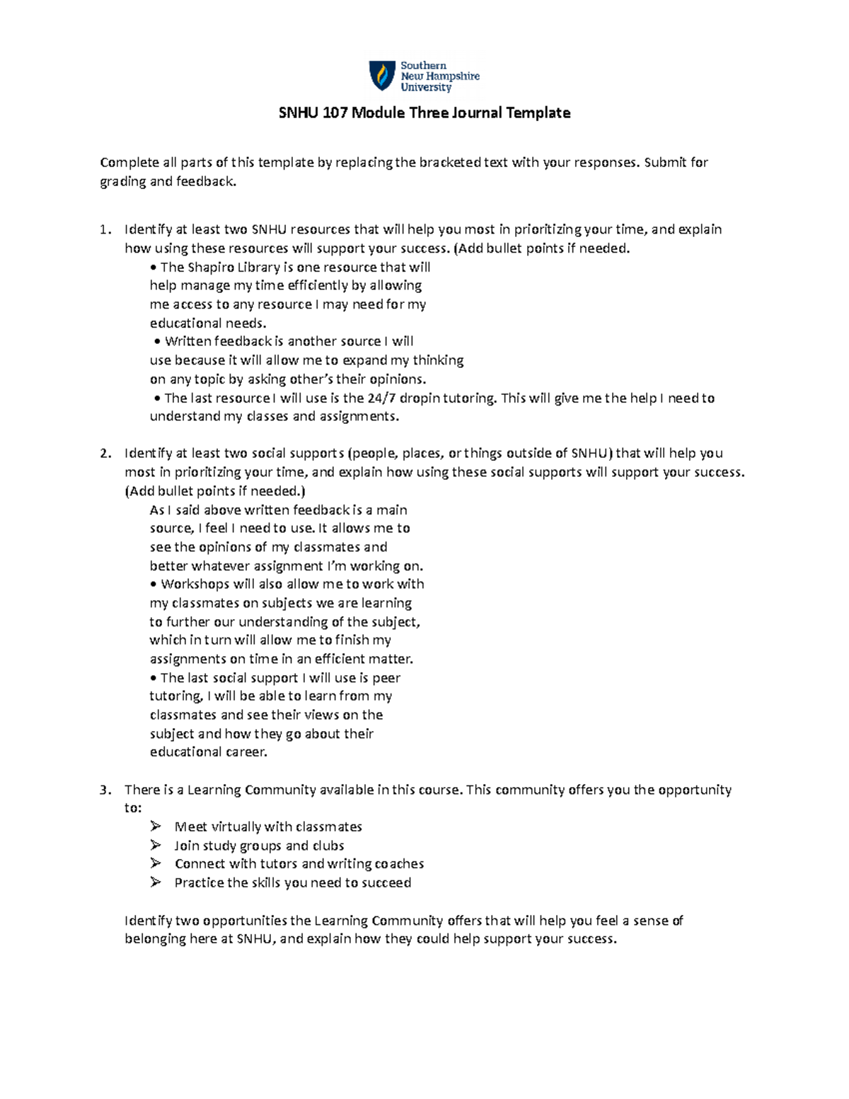 Module 3 assignment - SNHU 107 Module Three Journal Template Complete ...