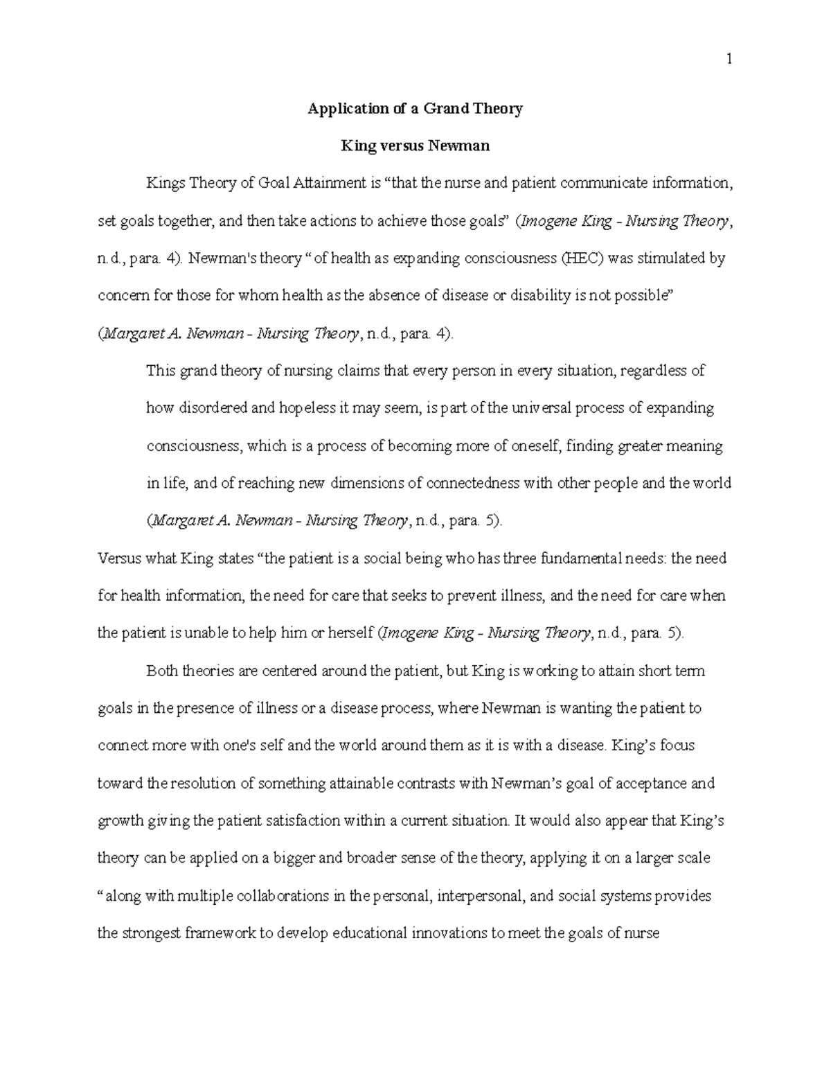 Applicationofa Grand Theory - 1 Application of a Grand Theory King ...