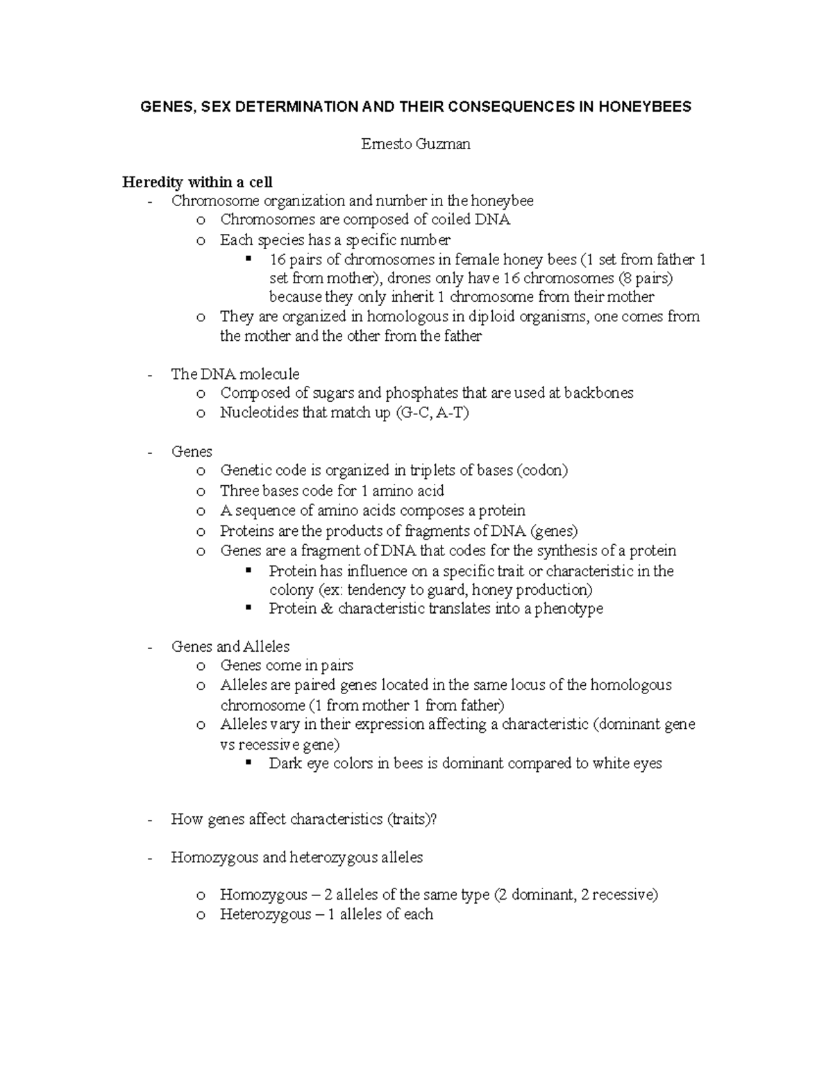 ENVB2210 Genes - Notes - GENES, SEX DETERMINATION AND THEIR ...