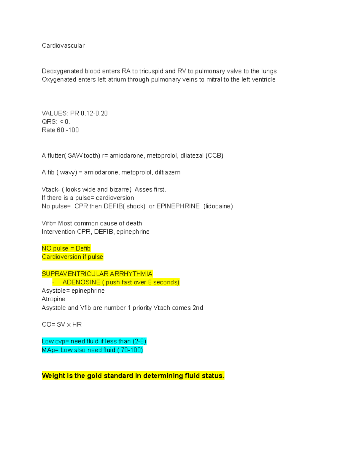 Nclex study guide - Cardiovascular Deoxygenated blood enters RA to ...