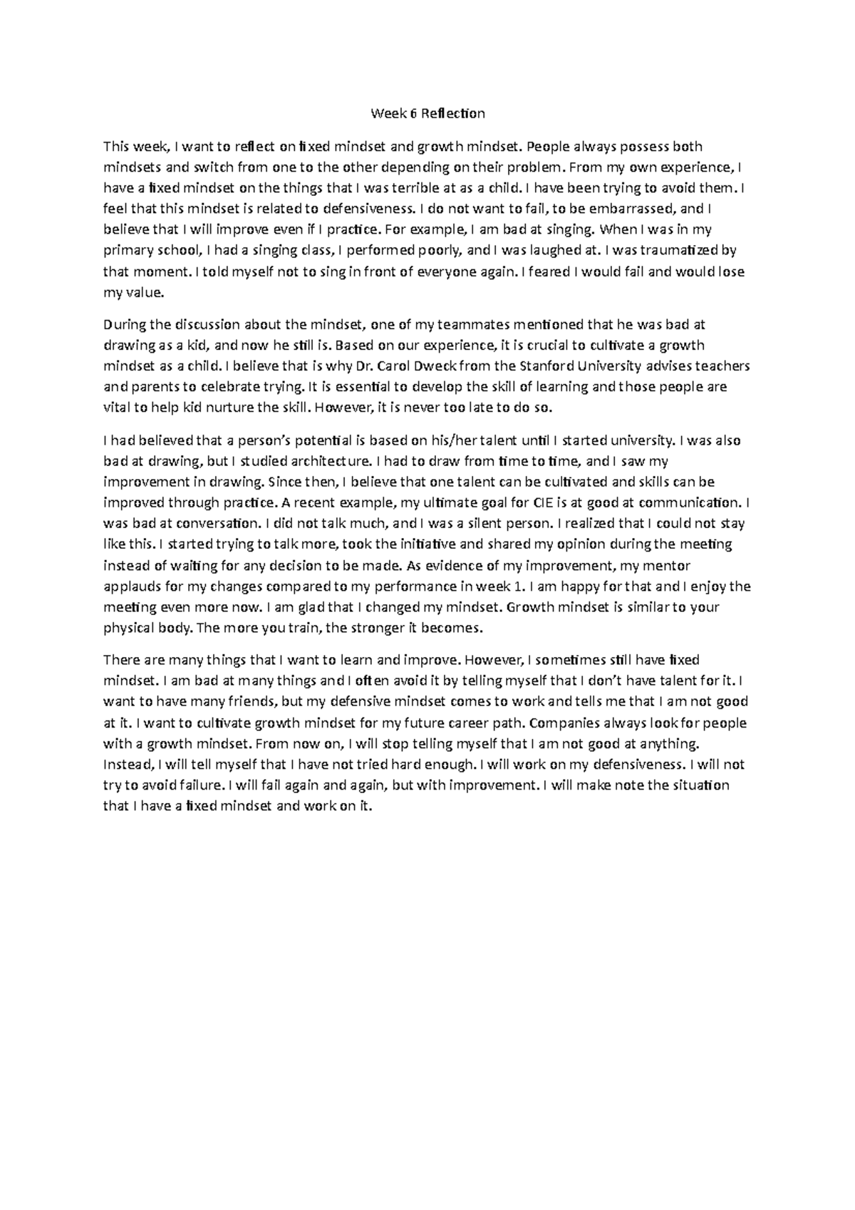 Weekly Reflection on lesson Learned for CIE - Week 6 Reflection This ...