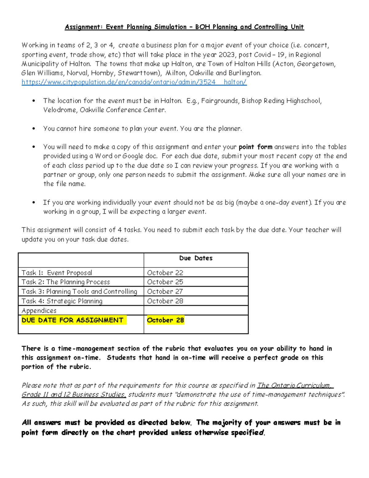 Event Planning Simulation: BOH Planning and Controlling Unit - Studocu