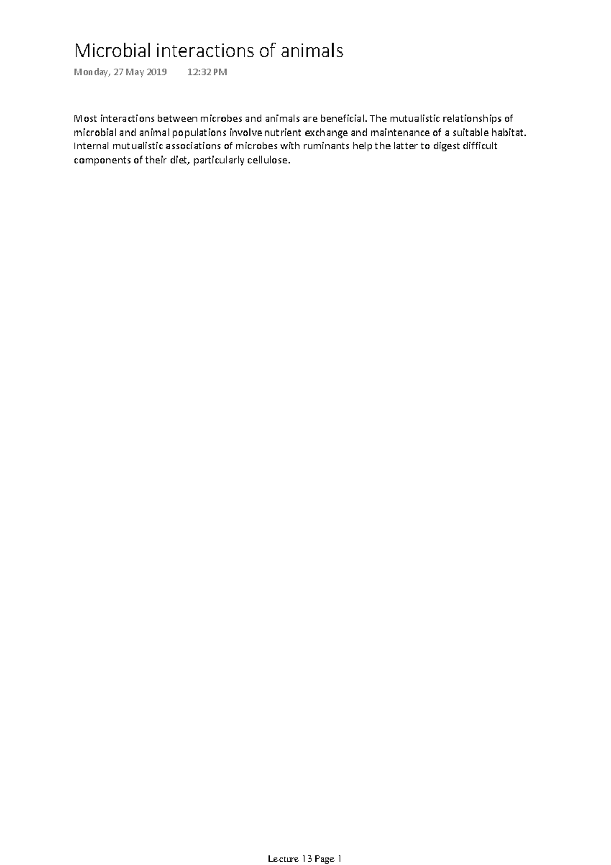 Lecture 13 LFS261 - Microbial interactions of animals Monday, 27 May ...
