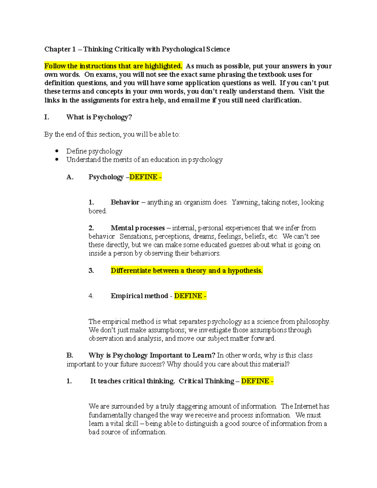 Intro Chapter 1 - notes - Chapter 1 – Thinking Critically with ...