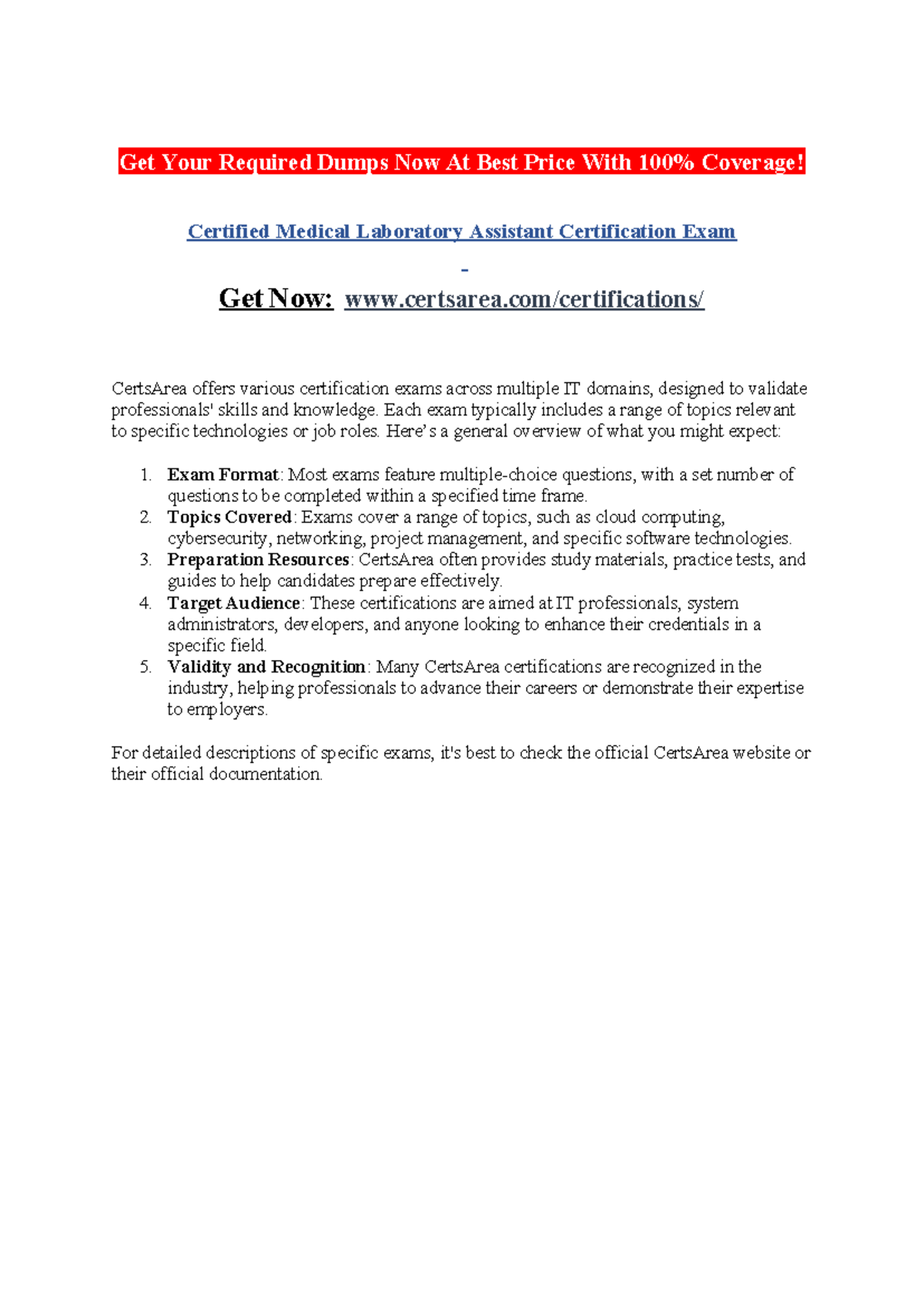 Certified Medical Laboratory Assistant Certification Exam - Get Your ...