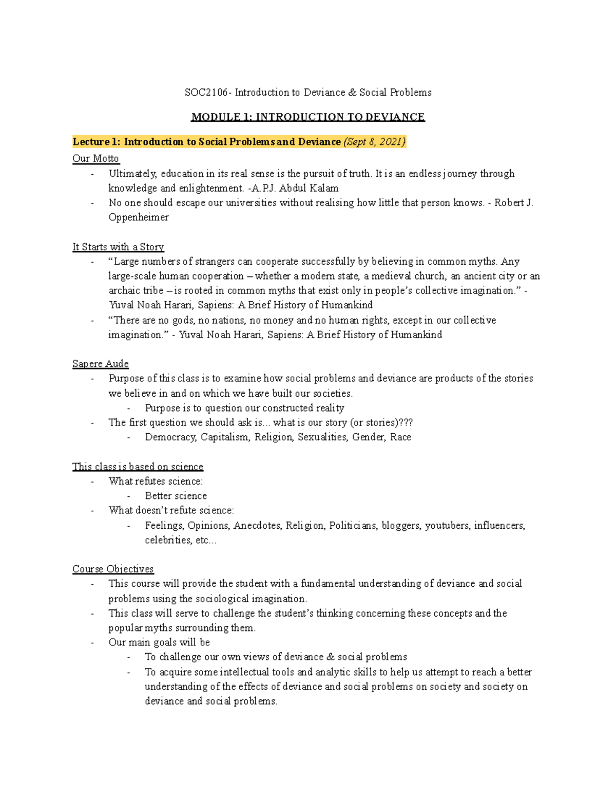 Intro to Deviance - SOC2106 - Notes for quiz 1 and 2 - SOC2106 ...