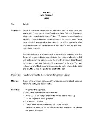 AGR231 Lab 7 Soil Bulk Density and Porosity - AGR (SOIL SCIENCE) LAB 7 ...