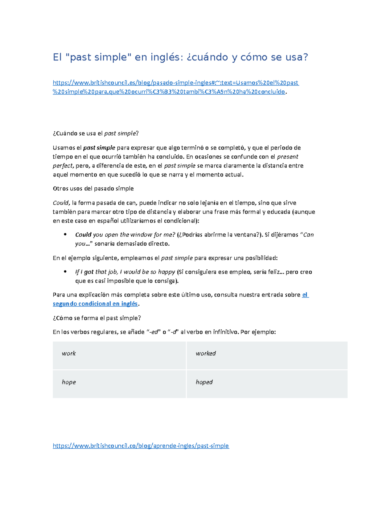 Los usos de el past simple - El "past simple" en inglés: ¿cuándo y cómo ...