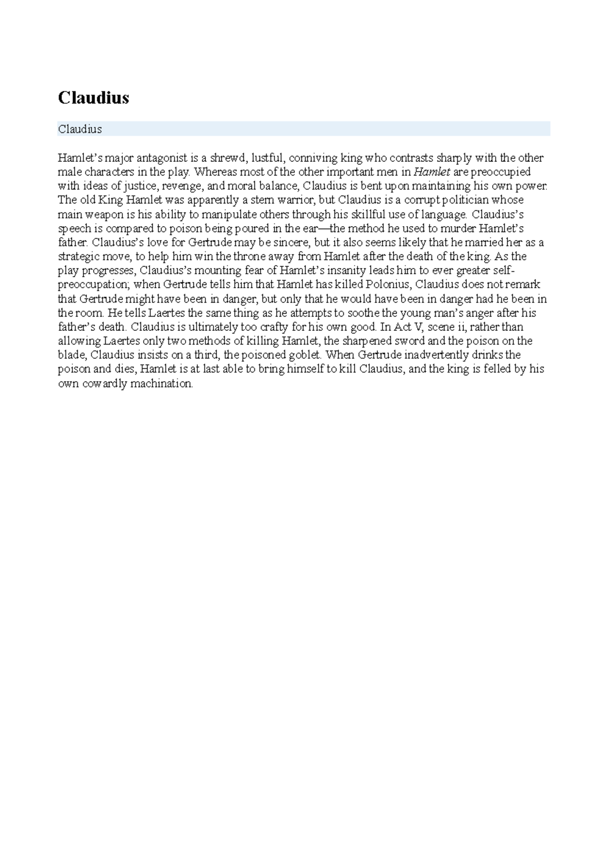 Claudius - character from Hamlet - Claudius Claudius Hamlet’s major ...