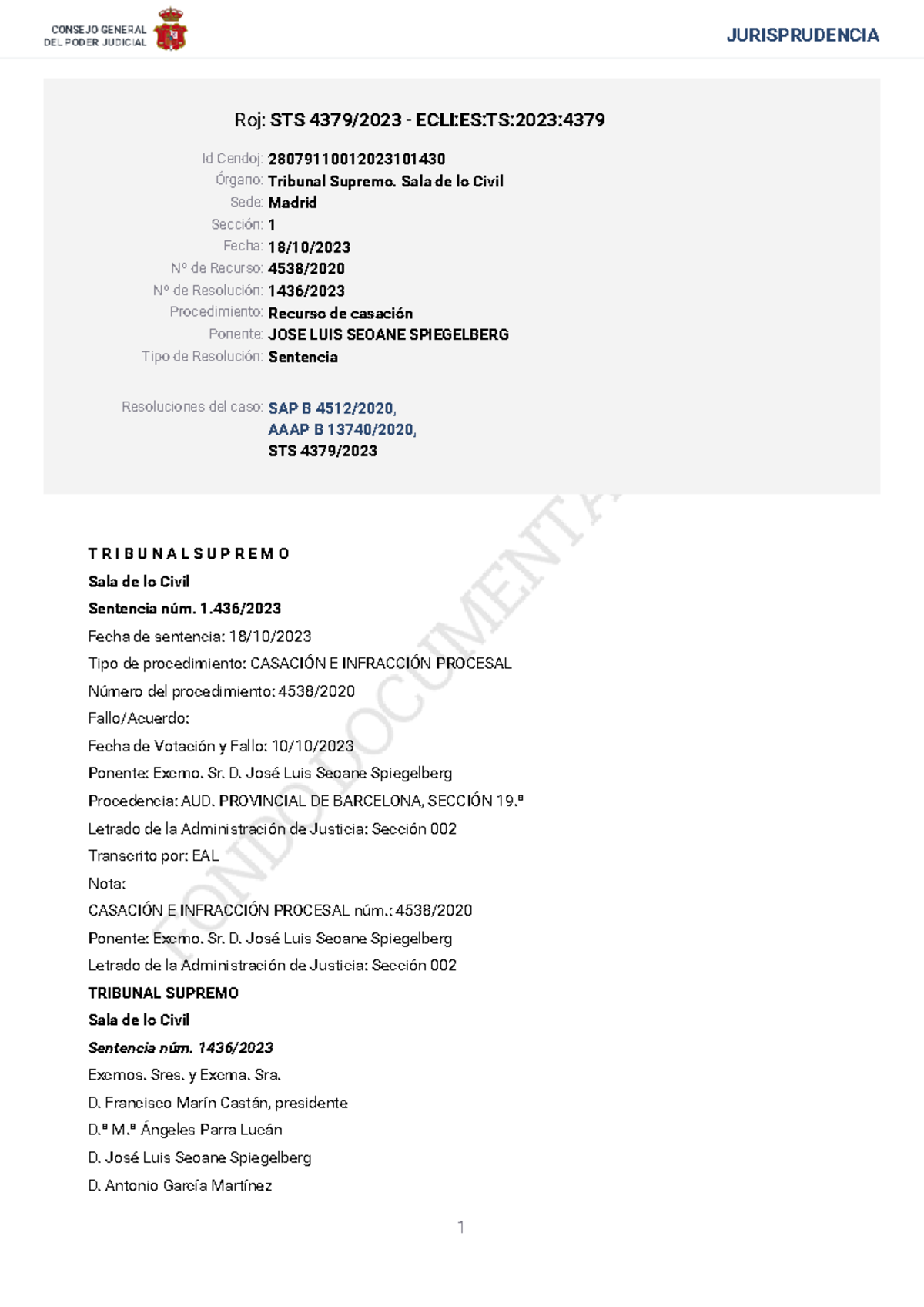 STS 4379 2023 - JJNNN - Roj: STS 4379/2023 - ECLI:ES:TS:2023: Id Cendoj ...