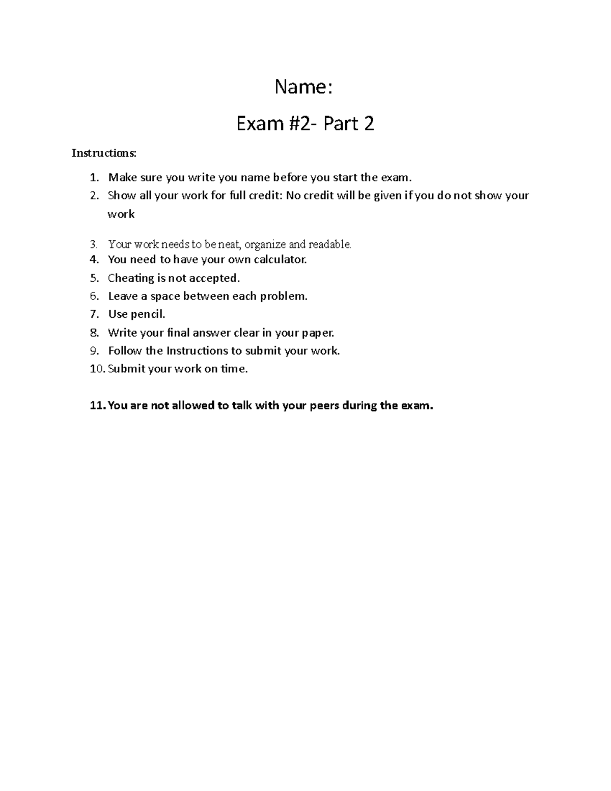 Exam 2- Part 2 File Upload-1 - Name: Exam #2- Part 2 Instructions: Make ...