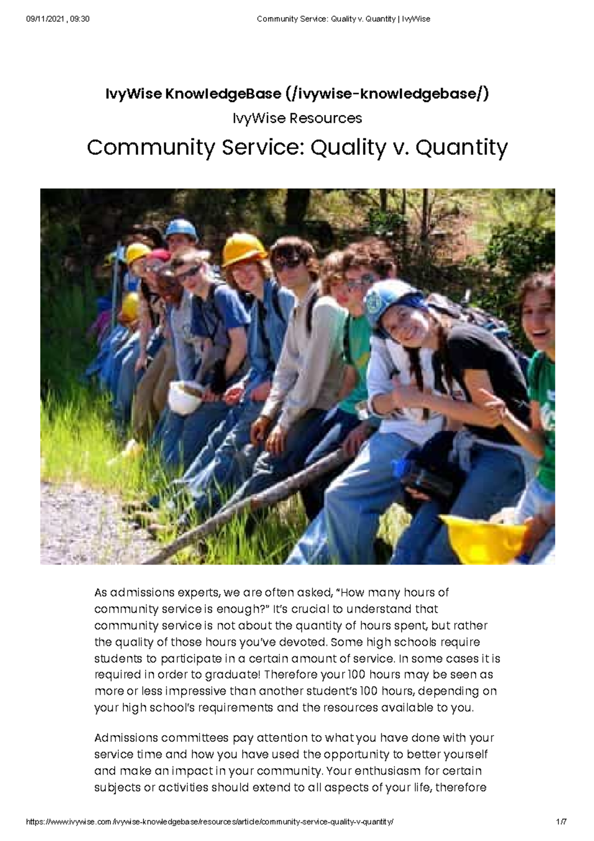 Community Service Quality v. Quantity - 09/11/2021, 09:30 Community ...