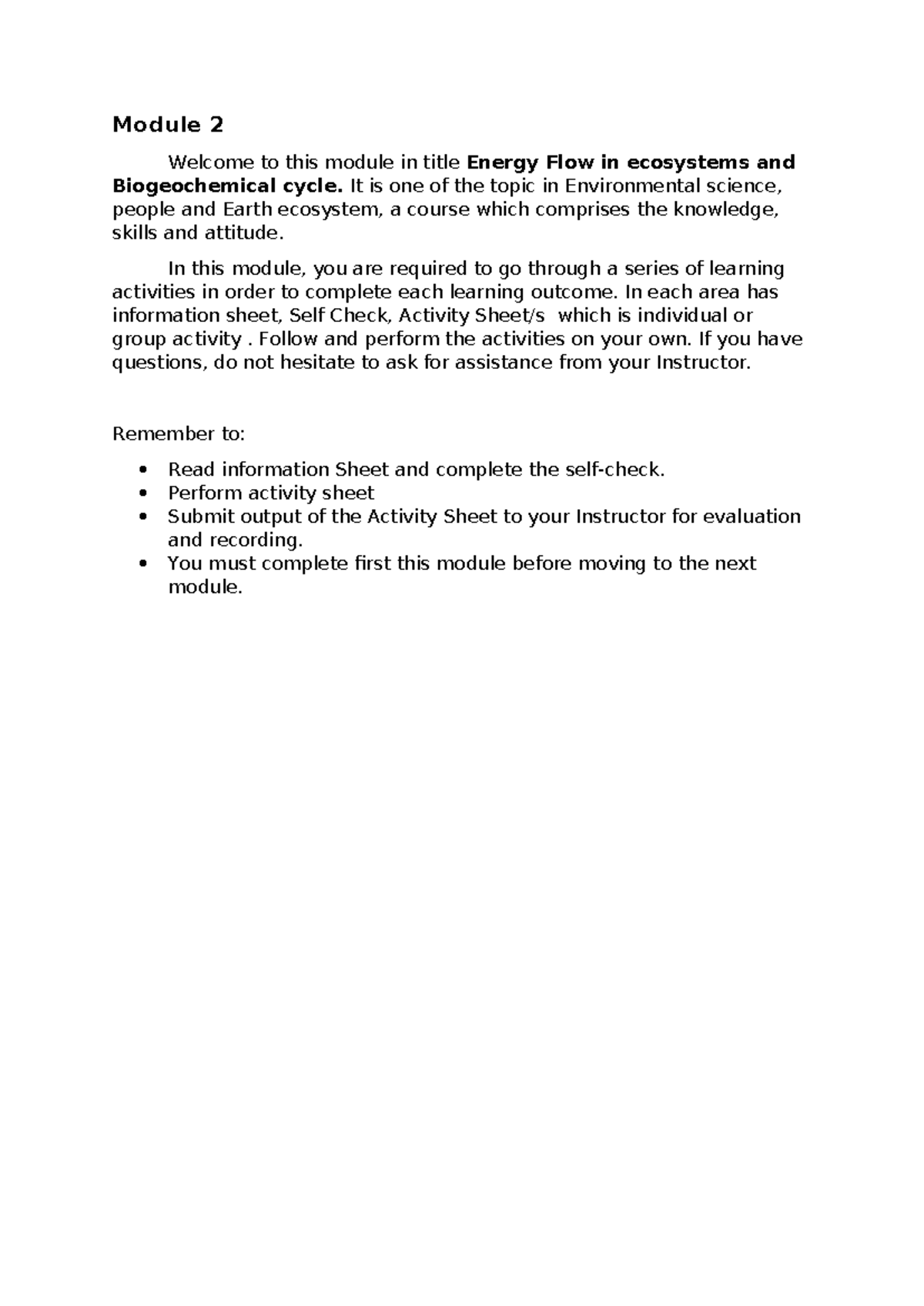 Module 2 - Environmental science - Module 2 Welcome to this module in ...