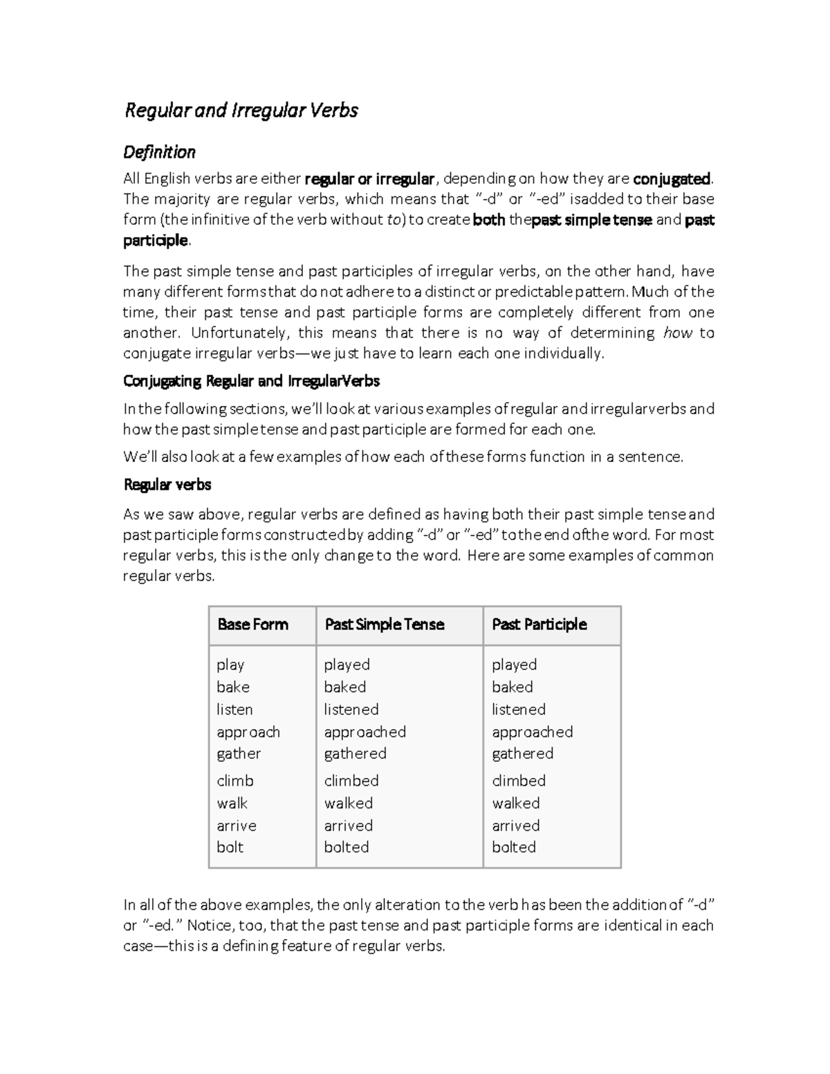 Modulo 3 Lectura 1 Reading Activity 1 Regular and Irregular Verbs ...