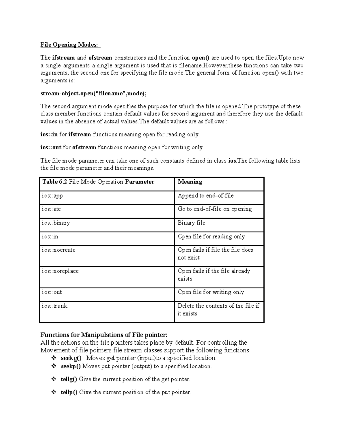 File Opening Modes File Opening Modes The Ifstream And Ofstream Constructors And The Function