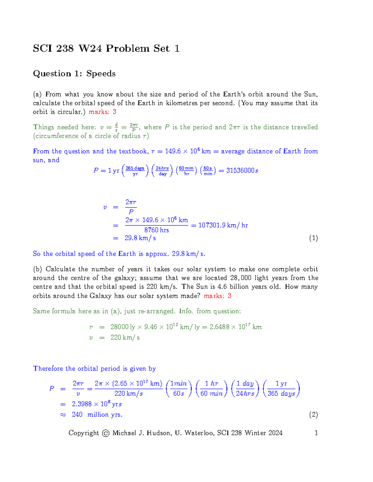 Assignment ans merged - SCI 238 W24 Problem Set 1 Question 1: Speeds (a ...