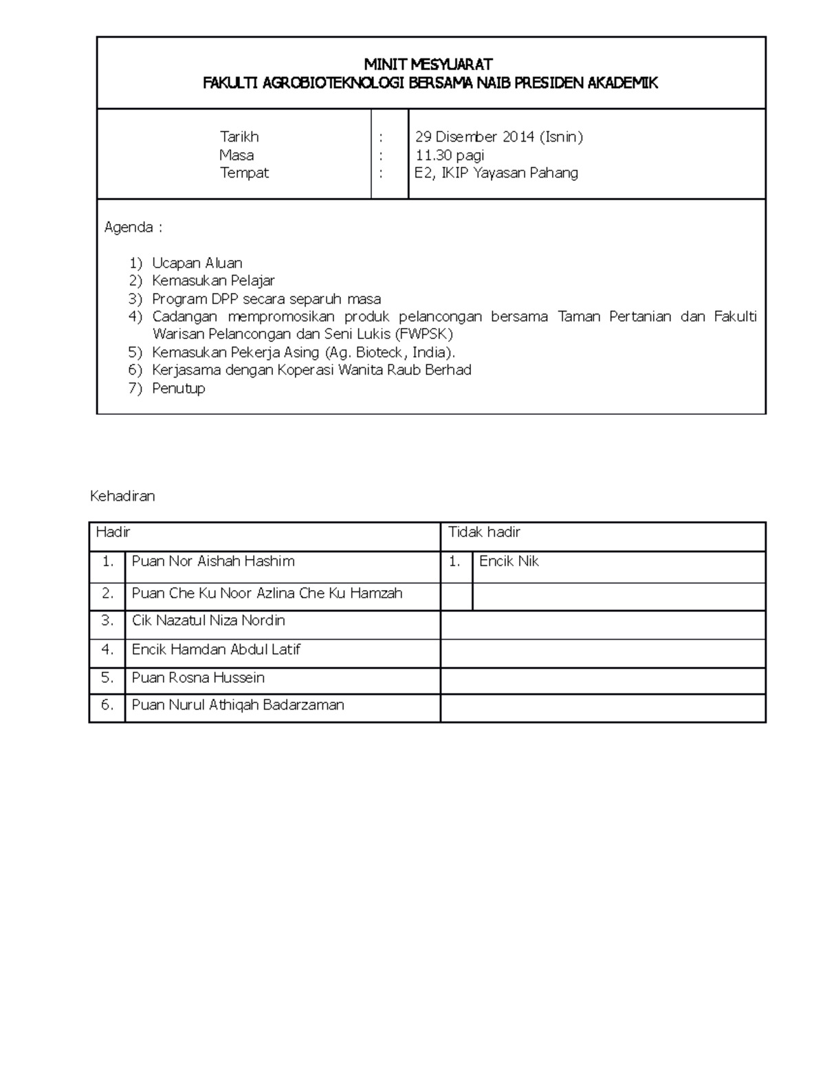 001 - Minit Mesyuarat - VPA - MINIT MESYUARAT FAKULTI AGROBIOTEKNOLOGI ...
