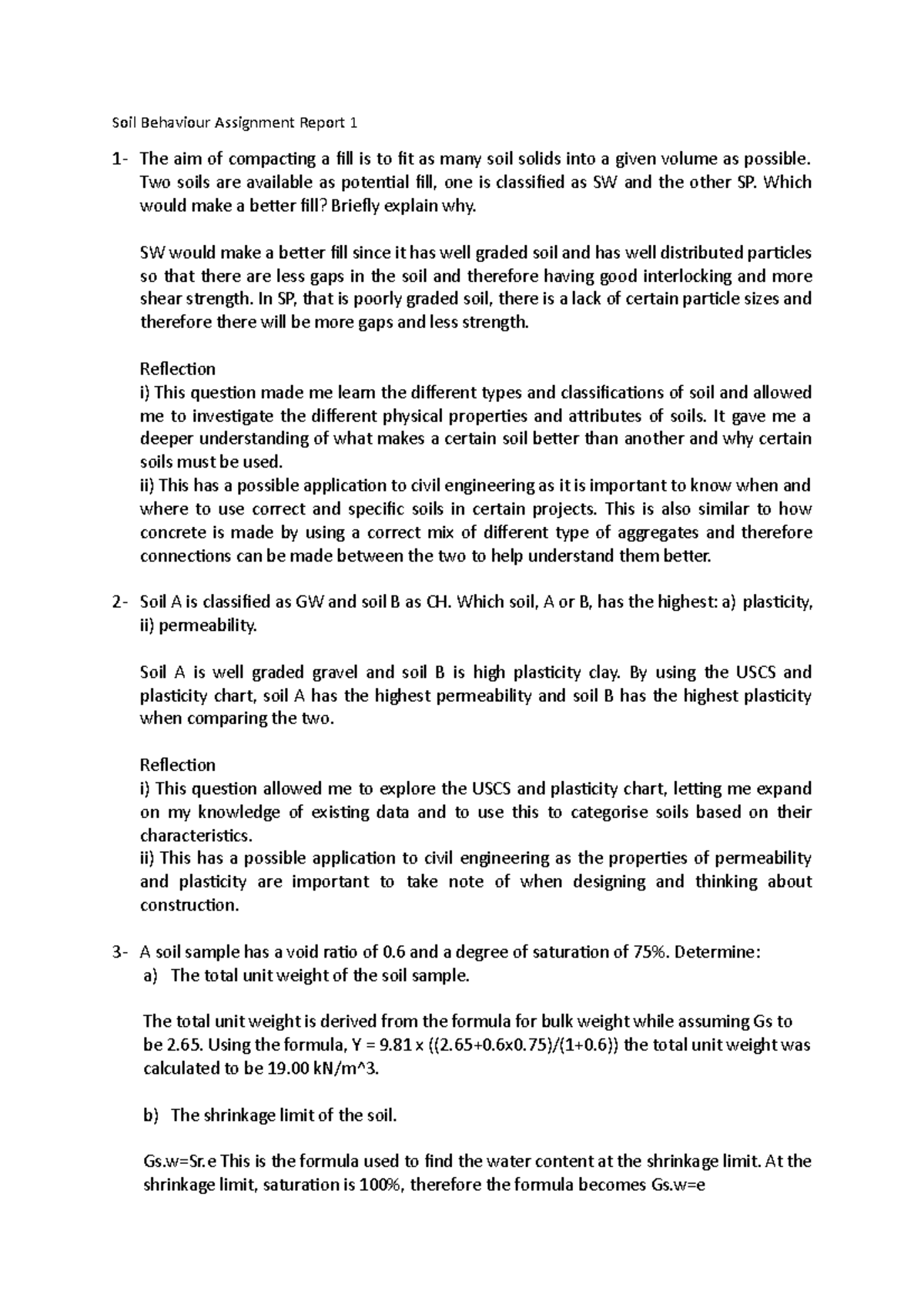 Soil Behaviour Assignment Report 1 - Two soils are available as ...