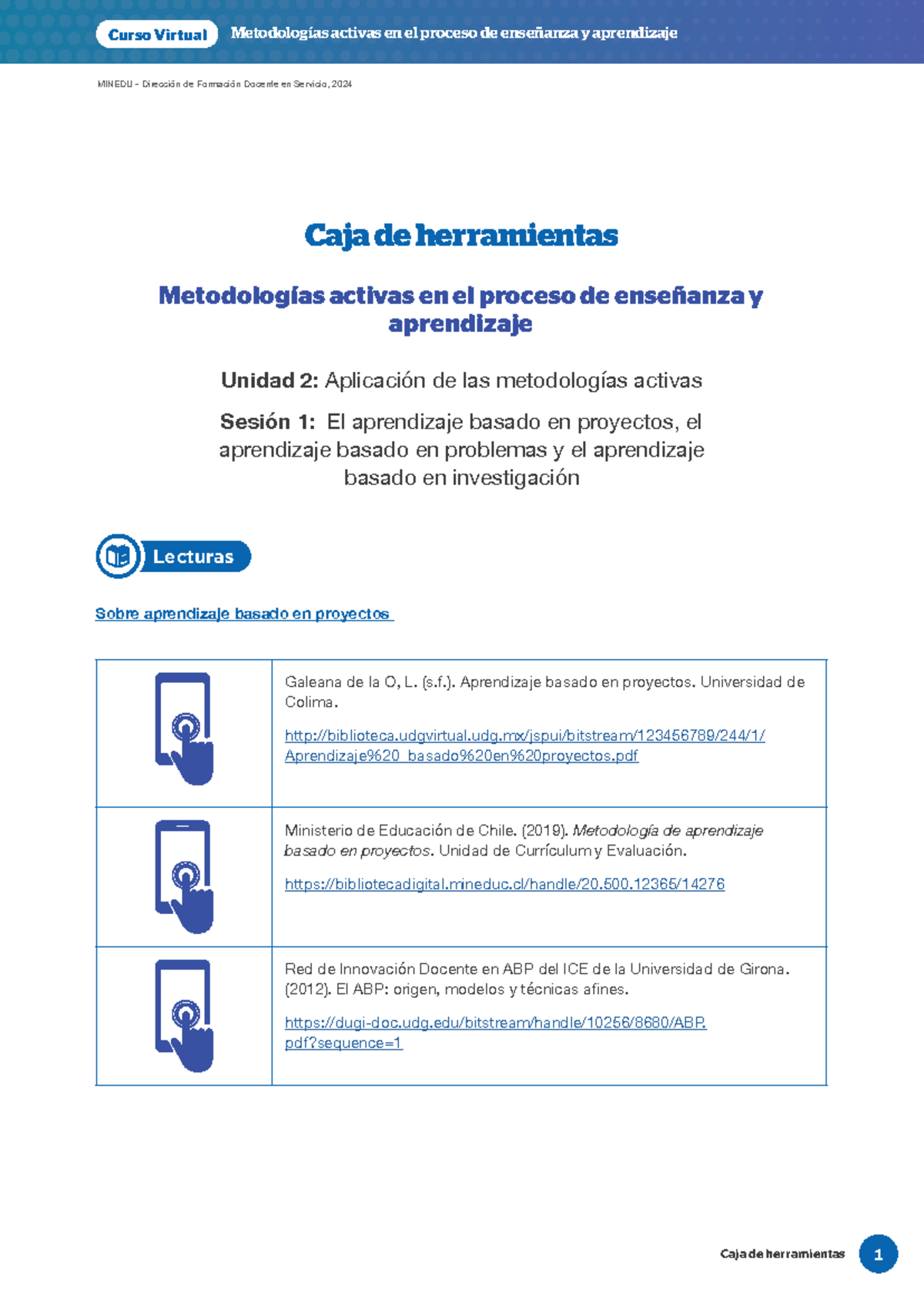9. Caja Herramientas U2S1 MA - MINEDU - Dirección de Formación Docente en Servicio, 2024 Caja de ...