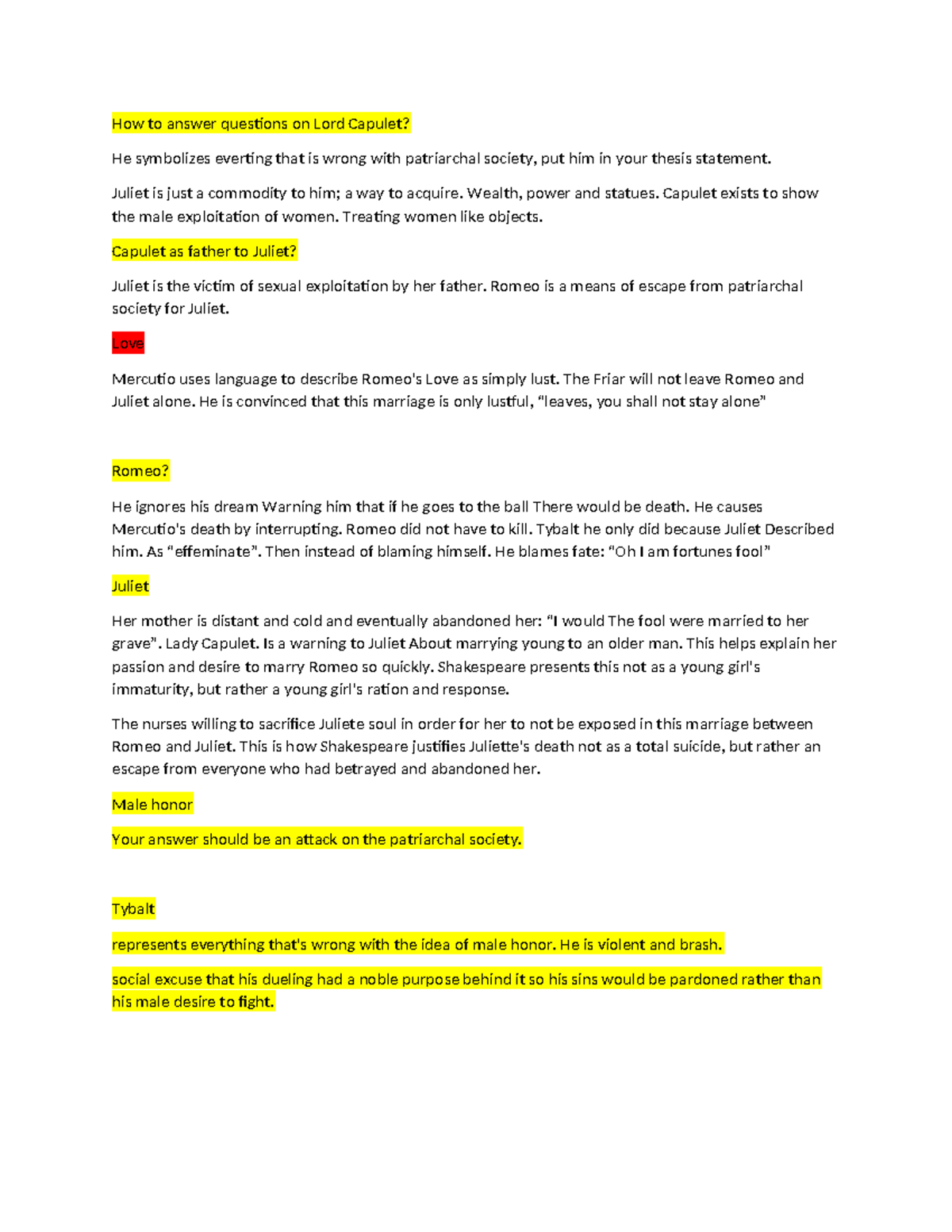 How to answer questions on Lord Capulet - Juliet is just a commodity to ...
