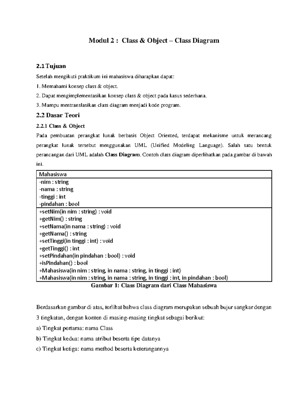 Praktikum modul 2 - Modul 2 : Class & Object – Class Diagram 2 Tujuan ...