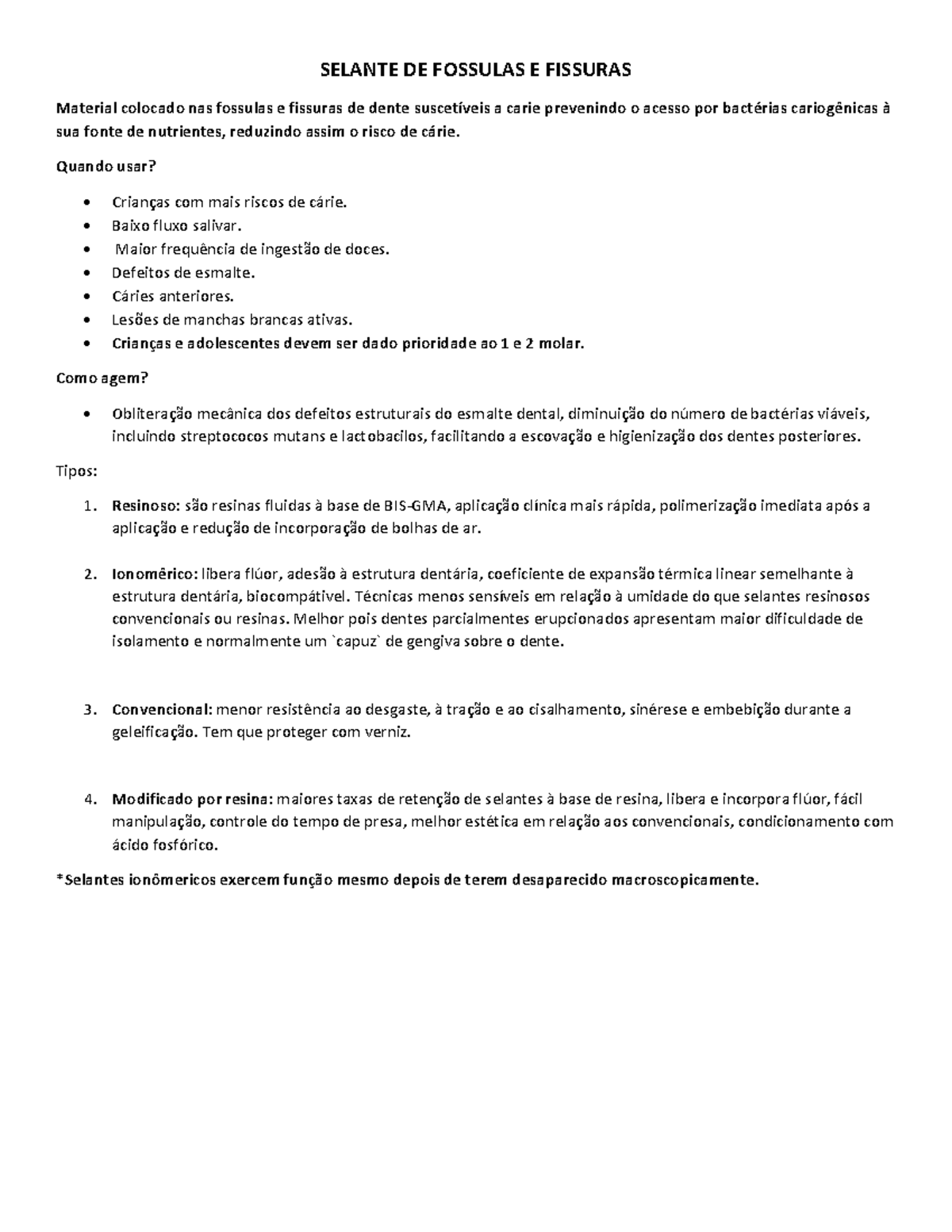 Selante DE Fossulas E Fissuras - SELANTE DE FOSSULAS E FISSURAS ...