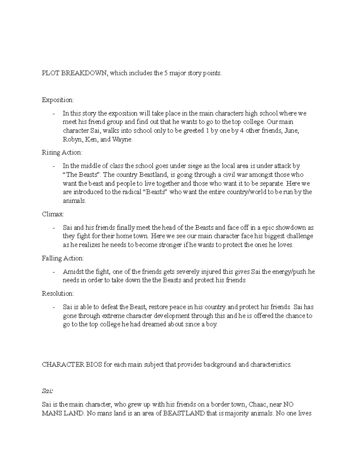 Assignment 1 part 2 characters - PLOT BREAKDOWN, which includes the 5 ...