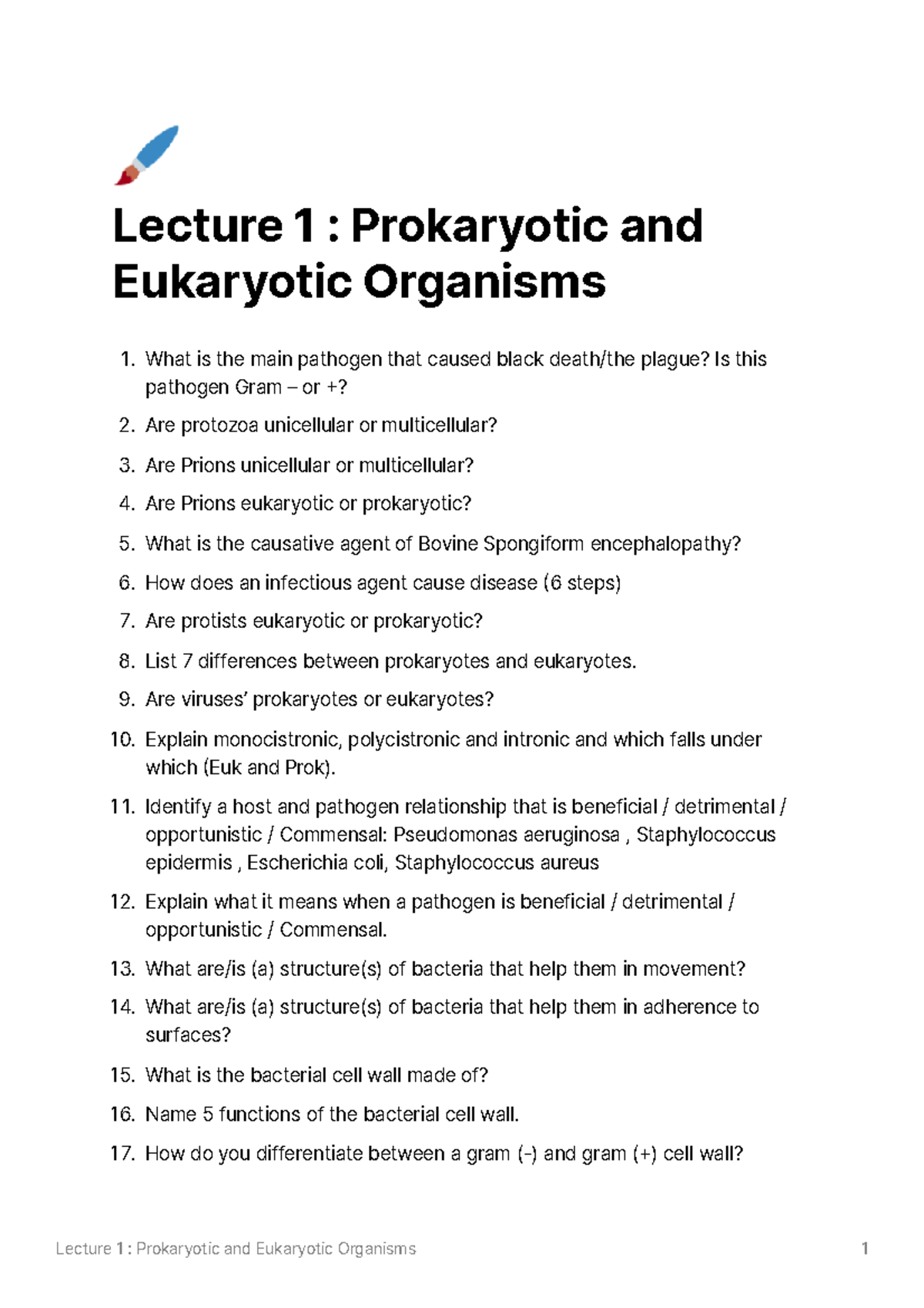 Lecture 1 Prokaryotic and Eukaryotic Organisms - Lecture 1 ...