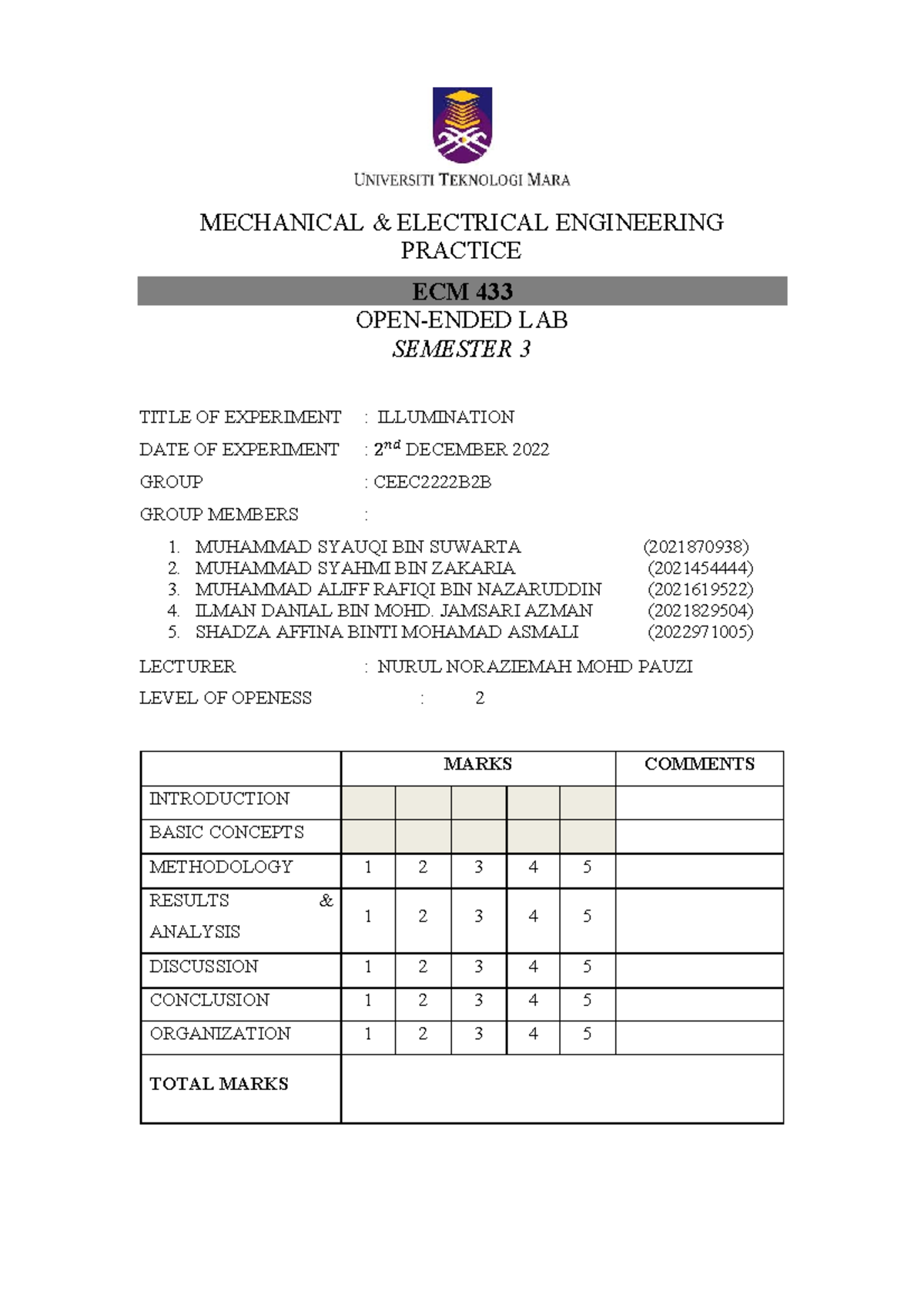 2B2B LAB 4 ECM433 Group 1 - MECHANICAL & ELECTRICAL ENGINEERING ...