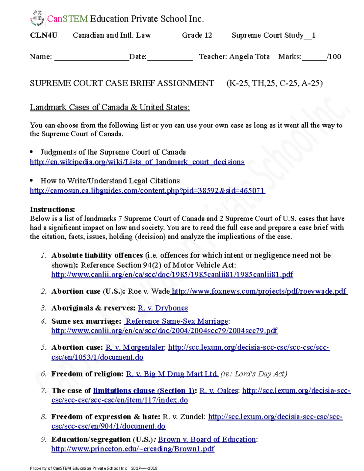CLN4U Supreme Court Study 1 - CLN4U Canadian and Intl. Law Grade 12 ...